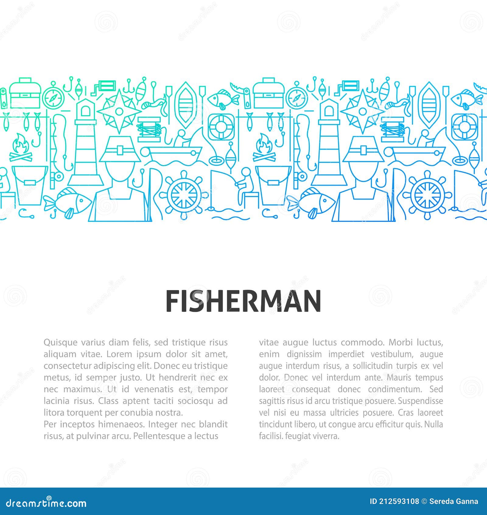 Fisherman Line Template stock vector. Illustration of ocean - 212593108