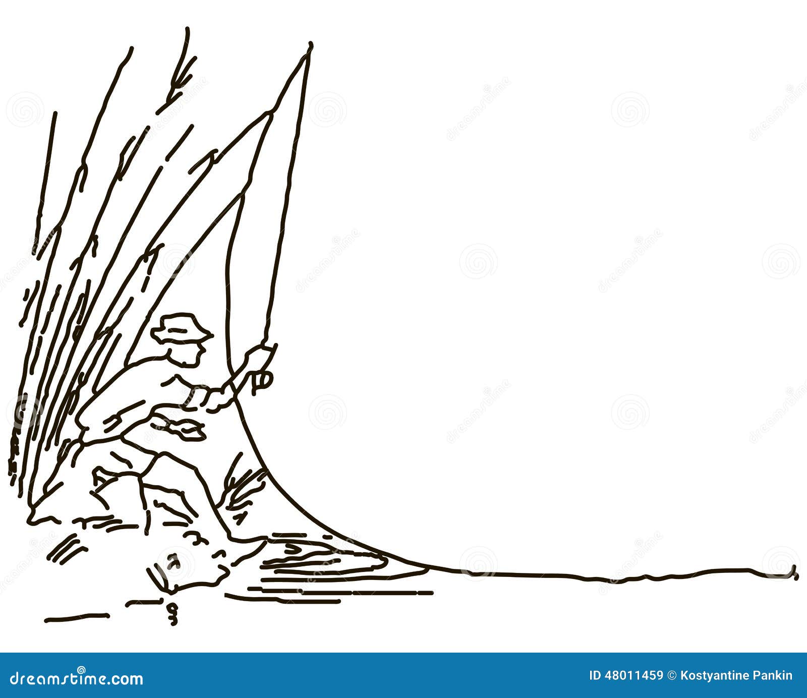 Fisherman Makes Casting Gear Stock Vector - Illustration of alone, hand ...