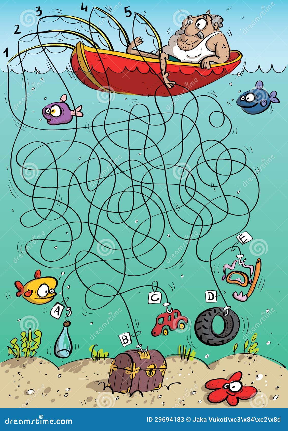 Fisherman Maze Game stock vector. Illustration of drawing - 29694183