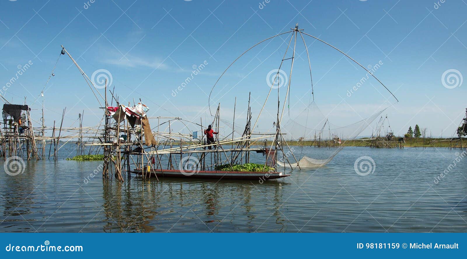 Fisherman with net stock image. Image of nature, black - 98181159