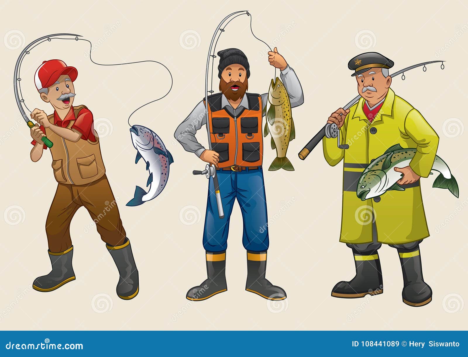 Fisherman People Cartoon Set Stock Vector - Illustration of fish ...