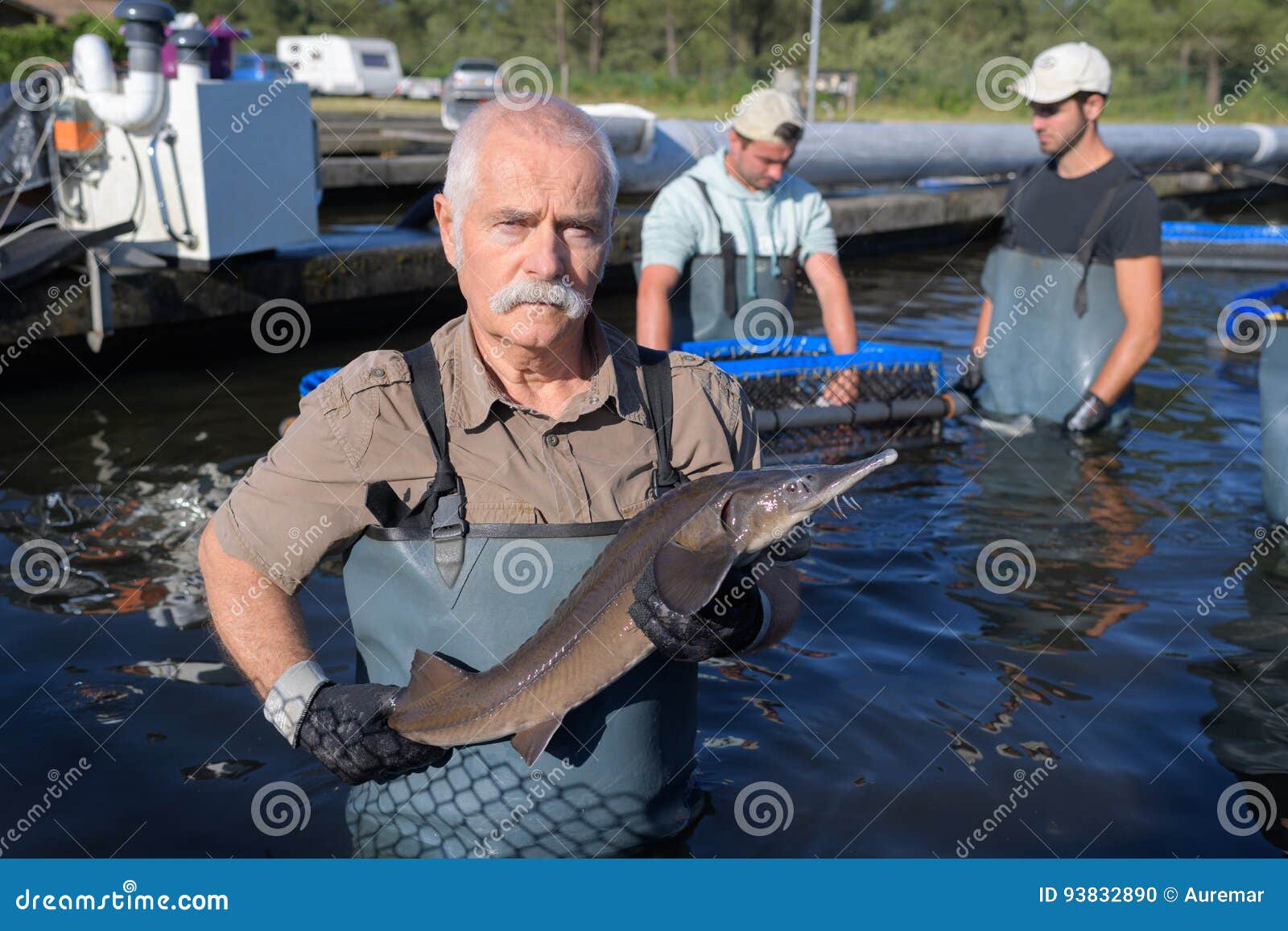 Fisherman Posing Holding Fish Stock Photo - Image of breeding, farmed ...