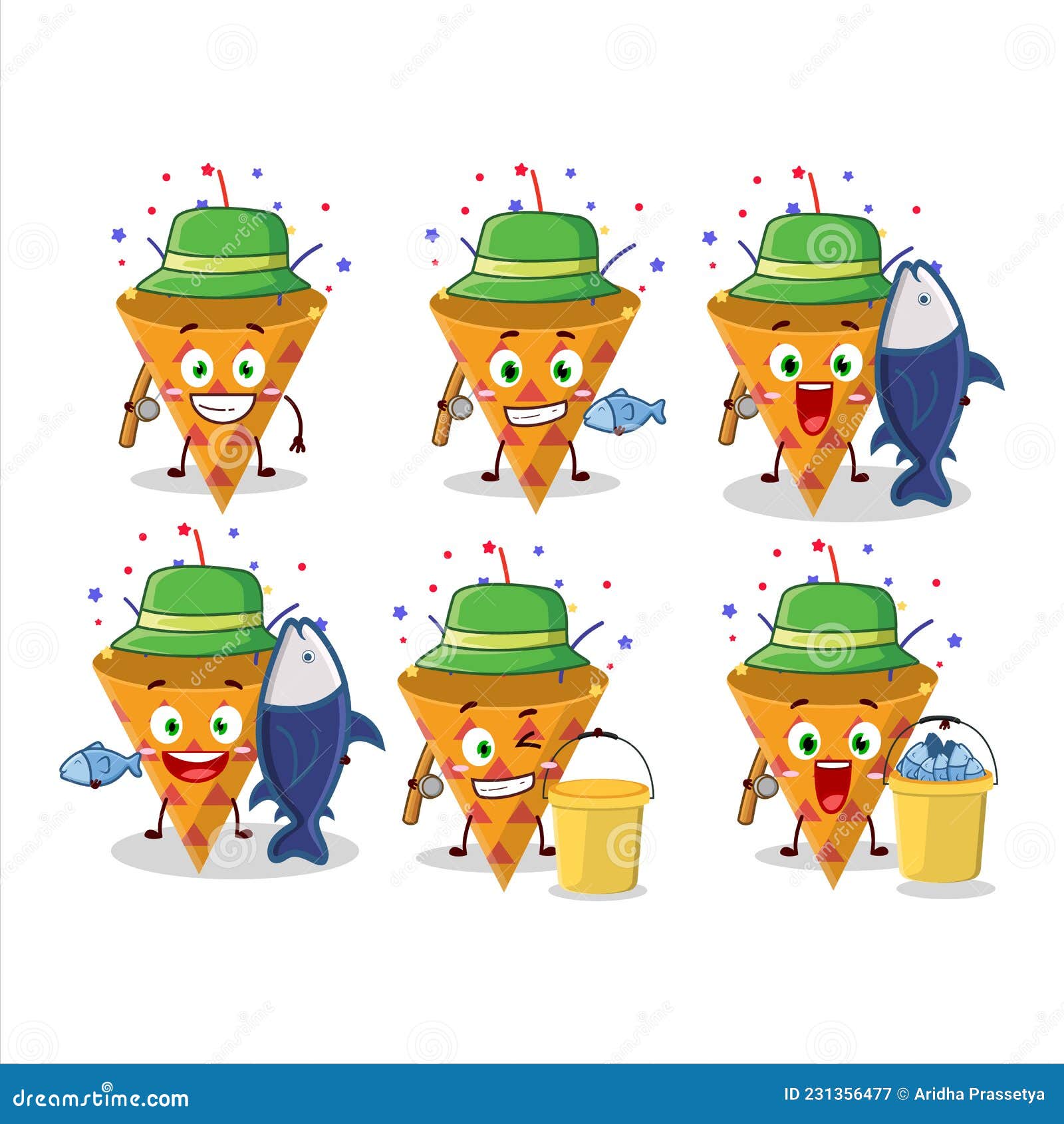 A Fisherman Red Rocket Firework Cartoon Picture Catch a Big Fish Stock ...