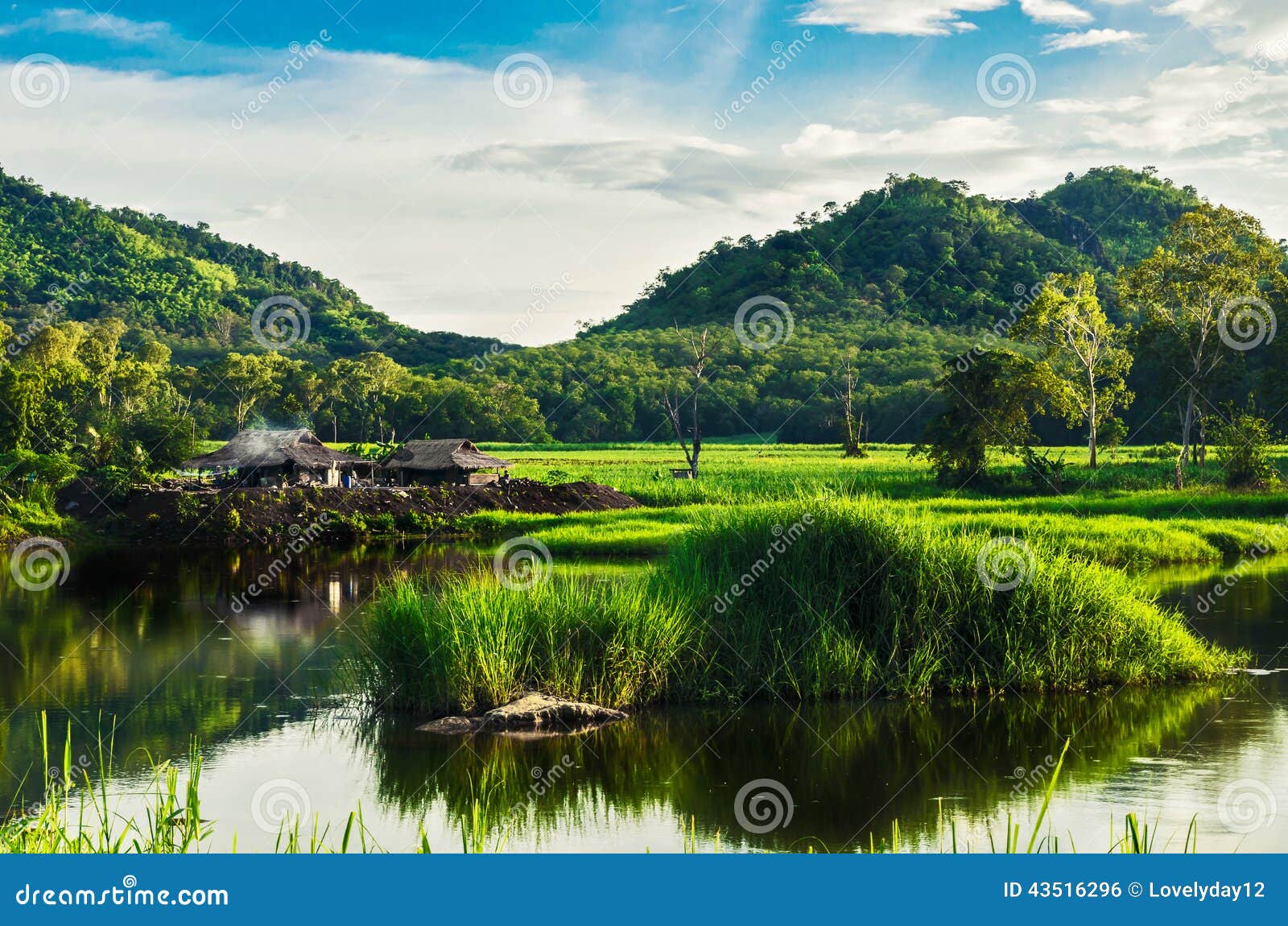 Fisherman and River Mountain with Sunshine Stock Photo - Image of ...