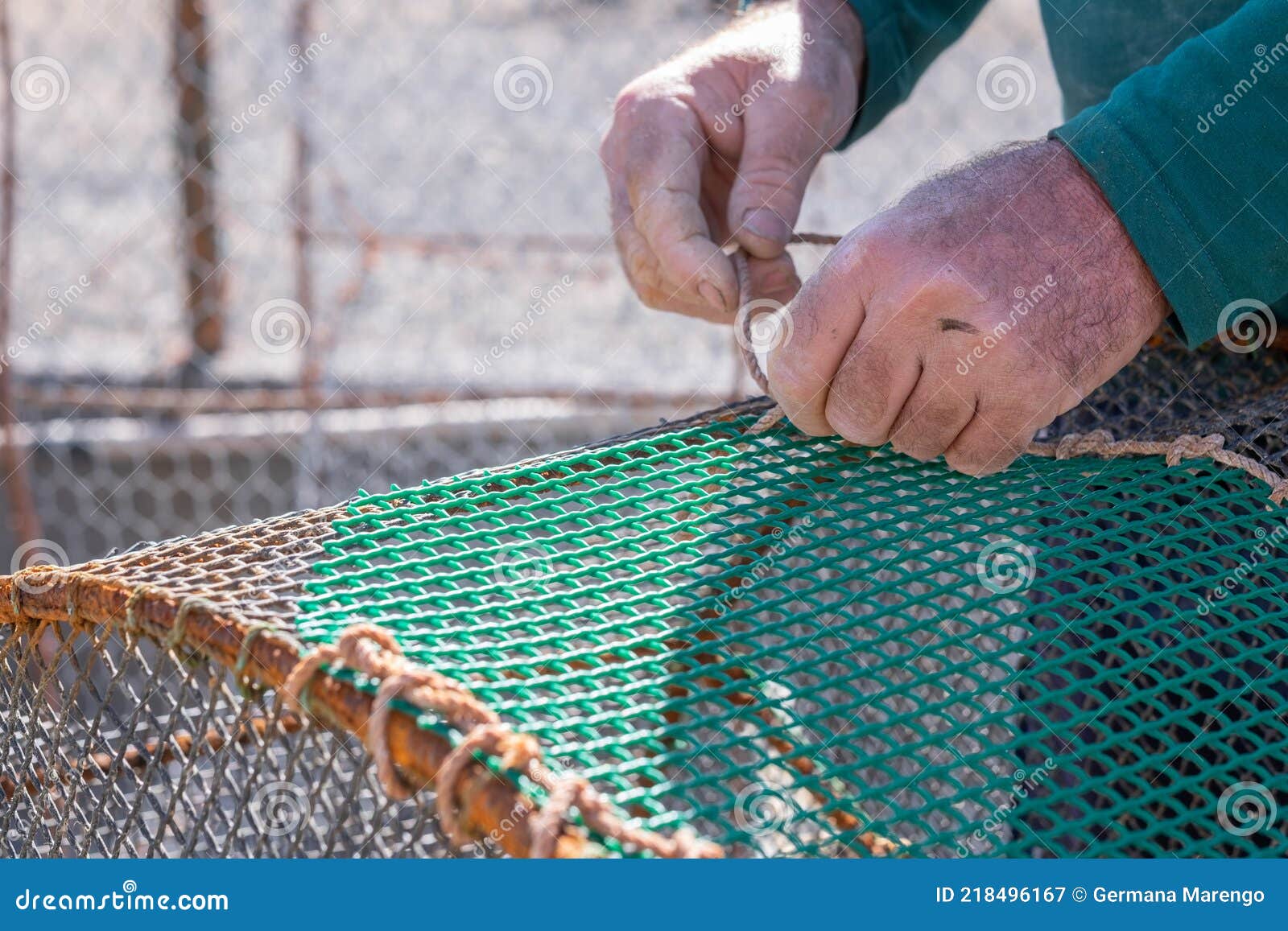 Fisherman`s Hands Fix and Prepare Nets for Fishing Stock Image - Image ...