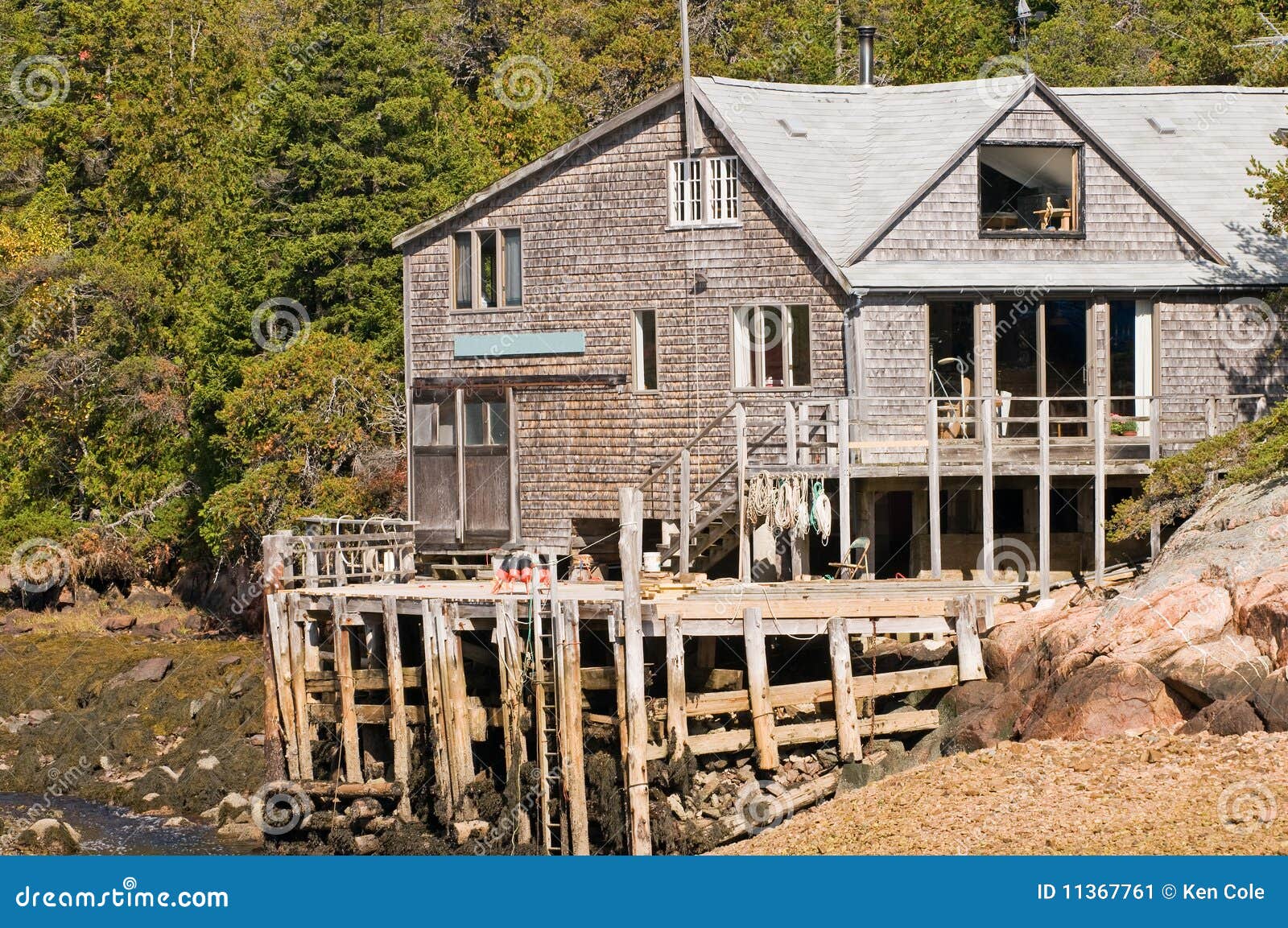 Fisherman s home and dock stock image. Image of downeast - 11367761