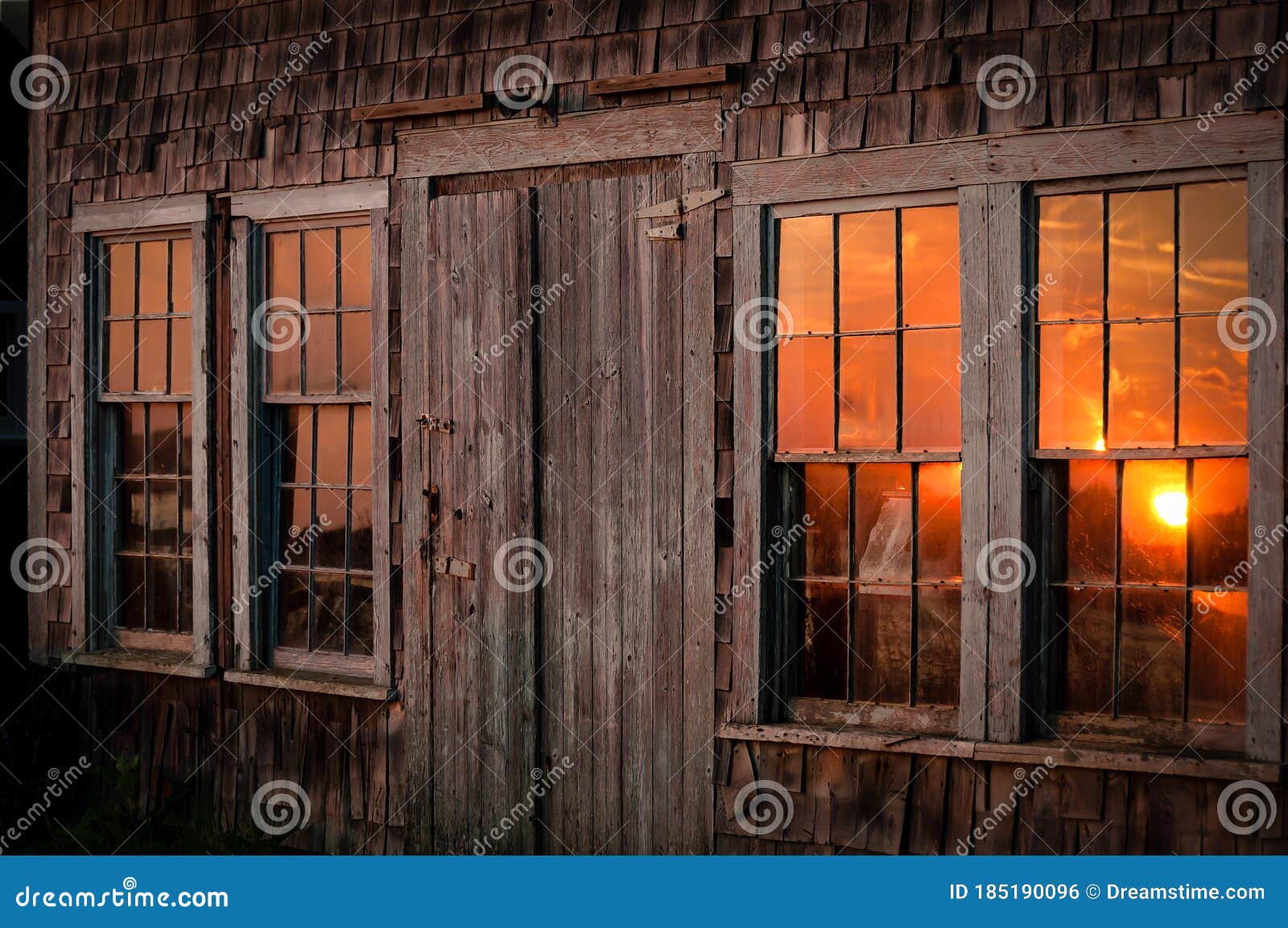 Sun Setting Fisherman`s Shack, Menemsha Stock Photo - Image of doors ...