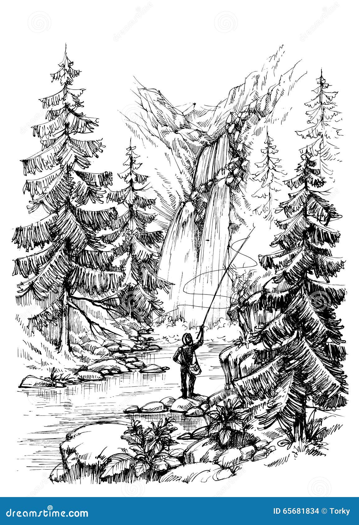 Fisherman sketch stock vector. Illustration of forest - 65681834