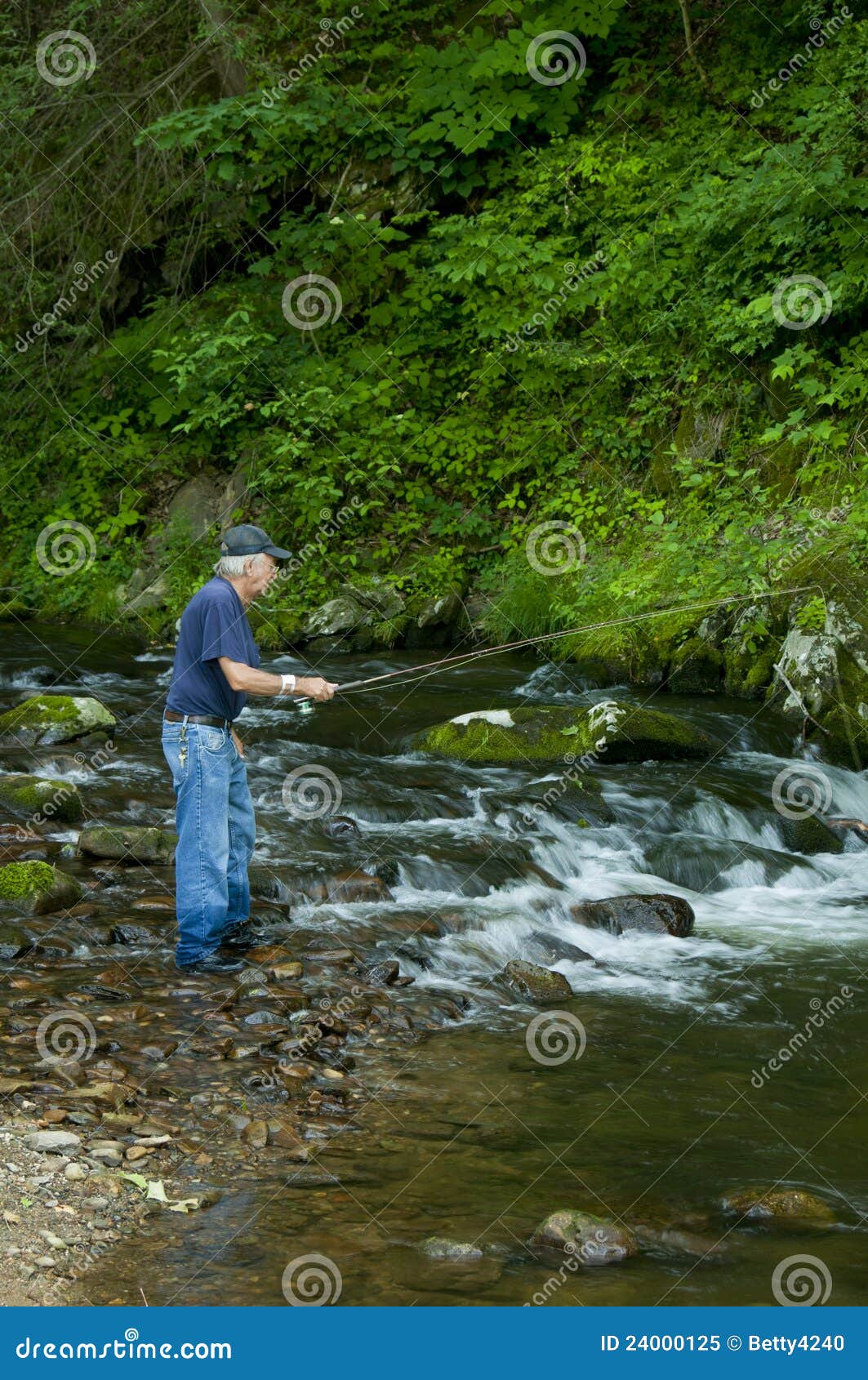 Fisherman in a Small Trout Stream. Stock Image - Image of brown, trout ...