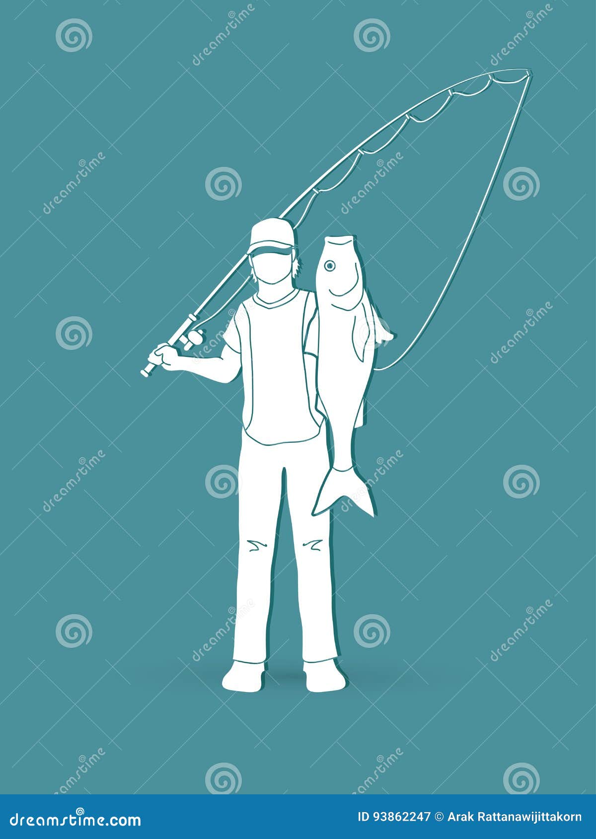 Fisherman Standing and Show Big Fish Stock Vector - Illustration of ...