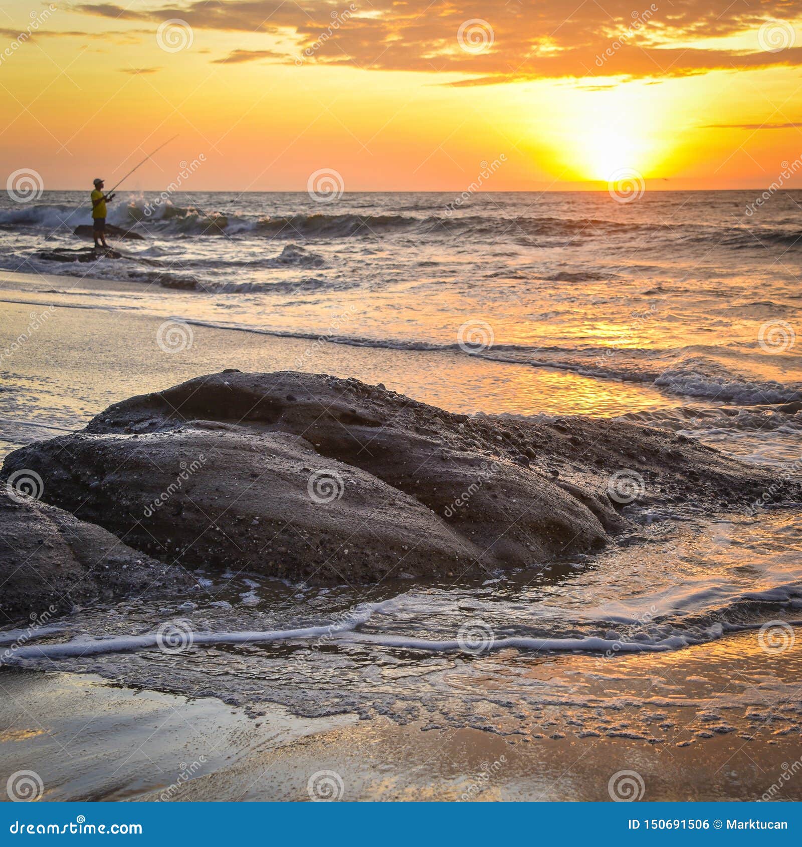A Fisherman at Sunset on Playa Las Pocitas, Mancora, Peru Editorial ...