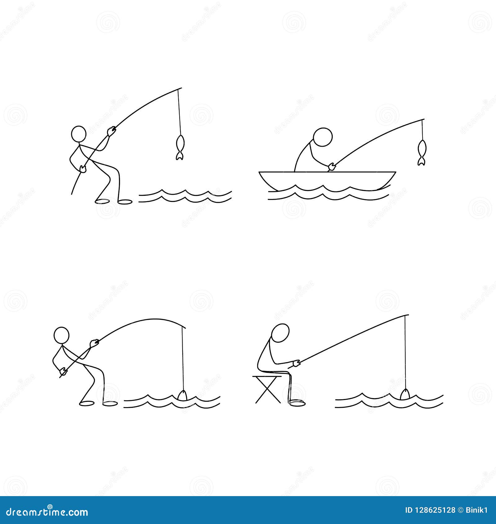 Fisherman Trying To Catch a Fish. Stick Figure Icon Stock Vector ...