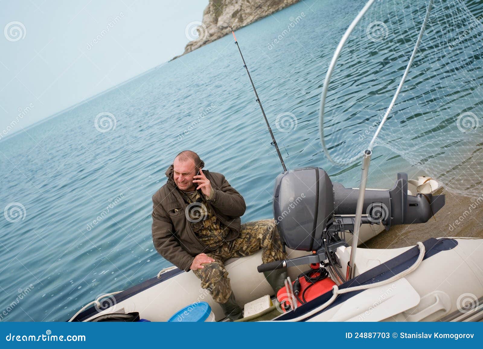 Fisherman Was Talking on His Mobile Stock Image - Image of pole, fisher ...