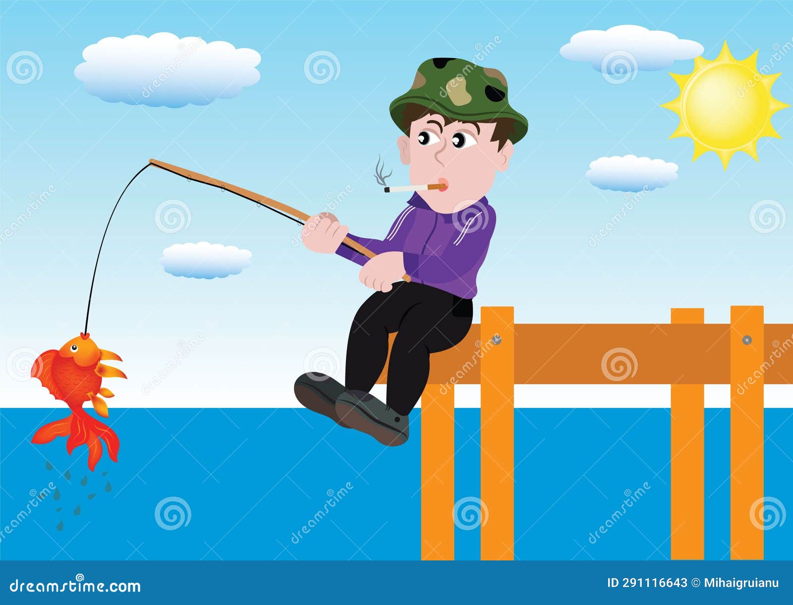 Fisherman Who Caught a Big Fish Stock Vector - Illustration of poacher ...