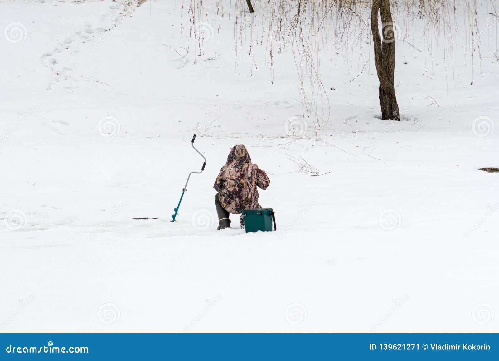 Fisherman in the Winter on the Ice Fishing Stock Image - Image of ...