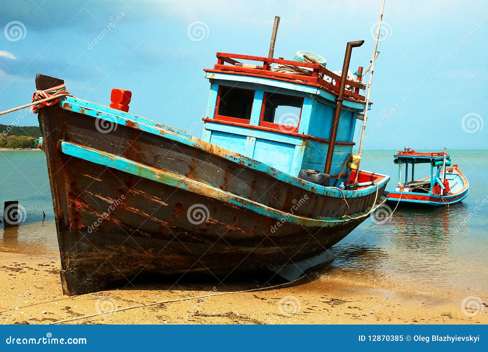 Fishermans Boats on the Ocean Coast. Stock Image - Image of blue, sand ...