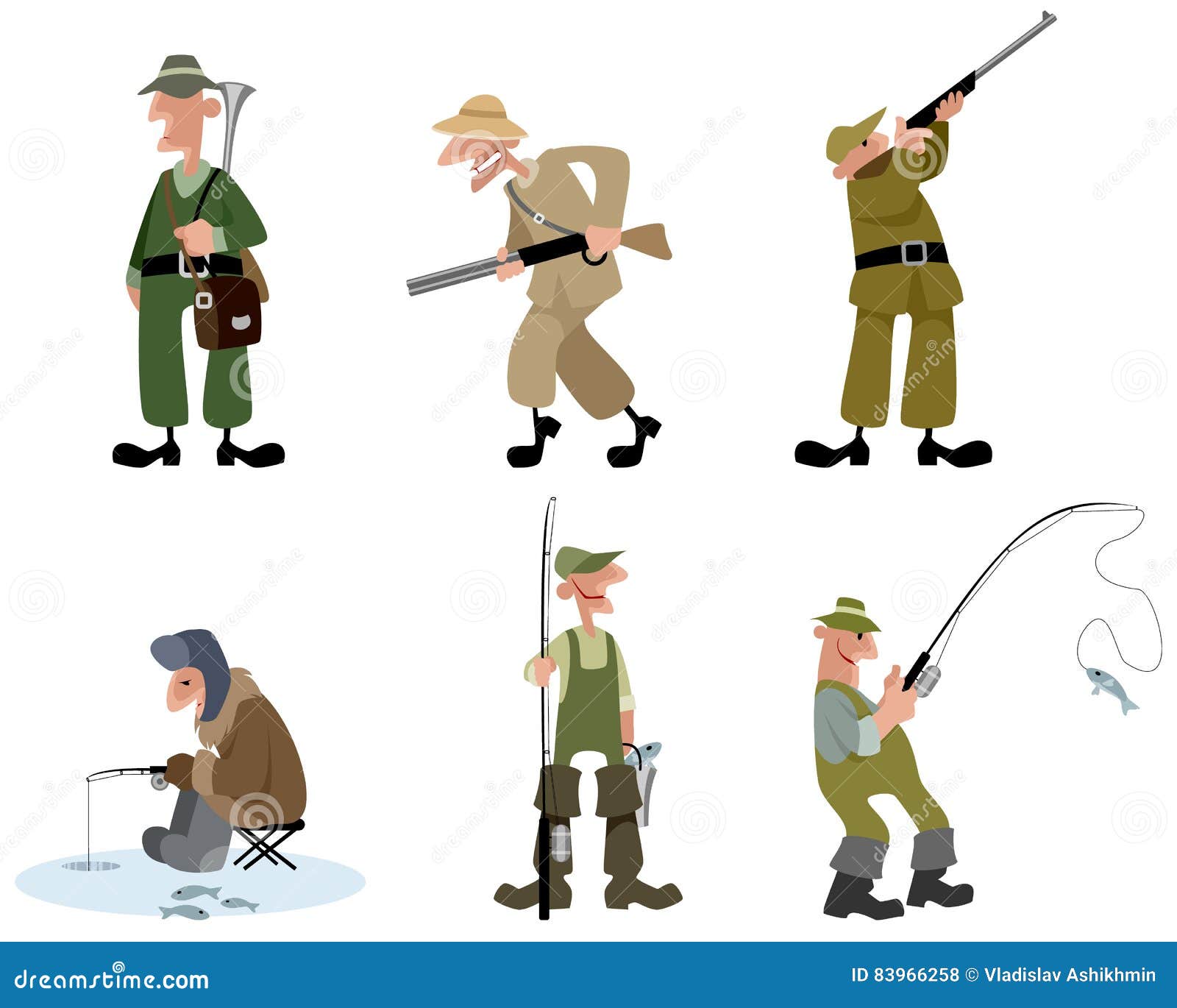 Fishermen and hunters set stock vector. Illustration of fisherman ...