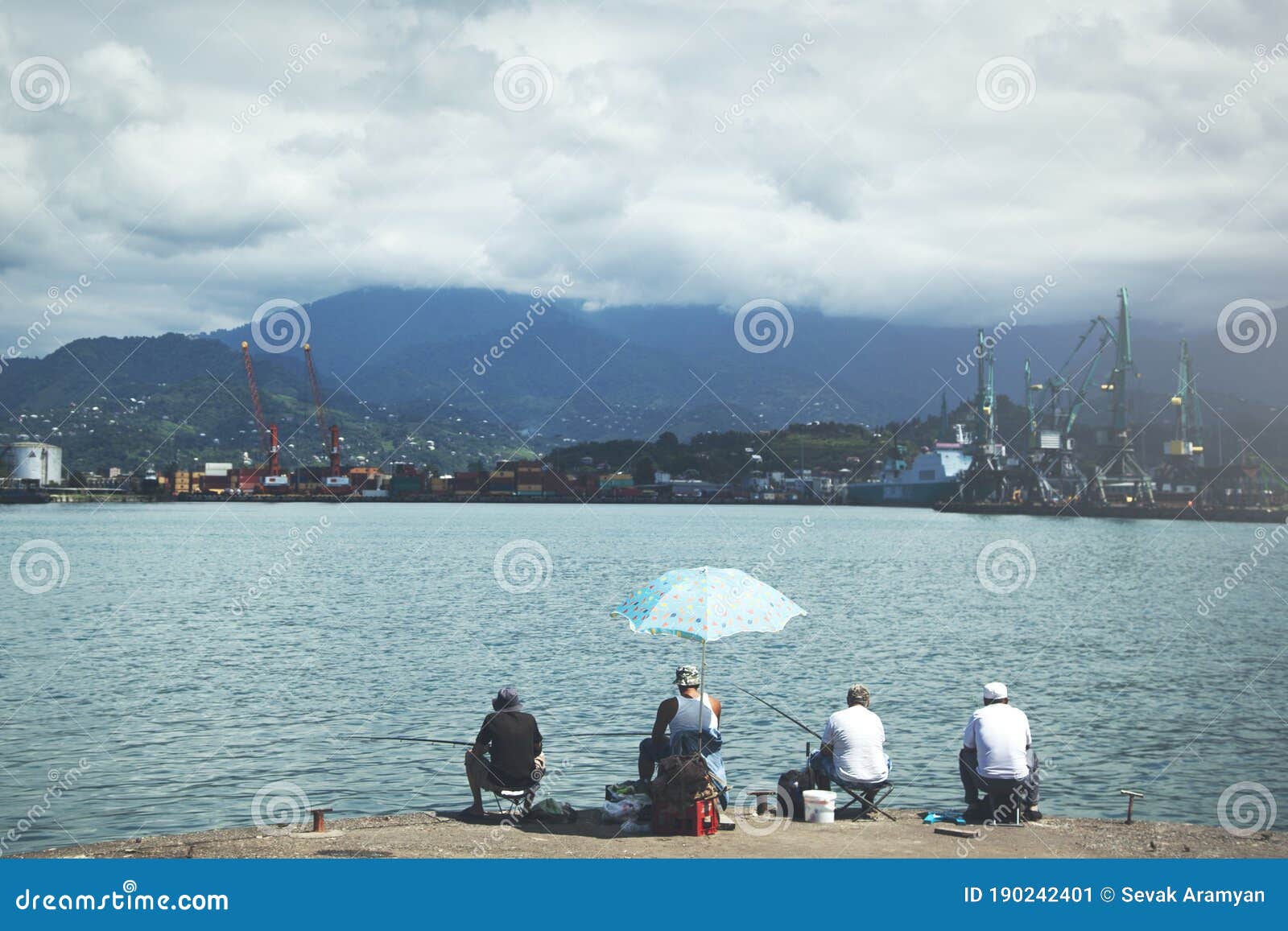 Fishermen from Morning Till Night Catch Fish Stock Image - Image of ...