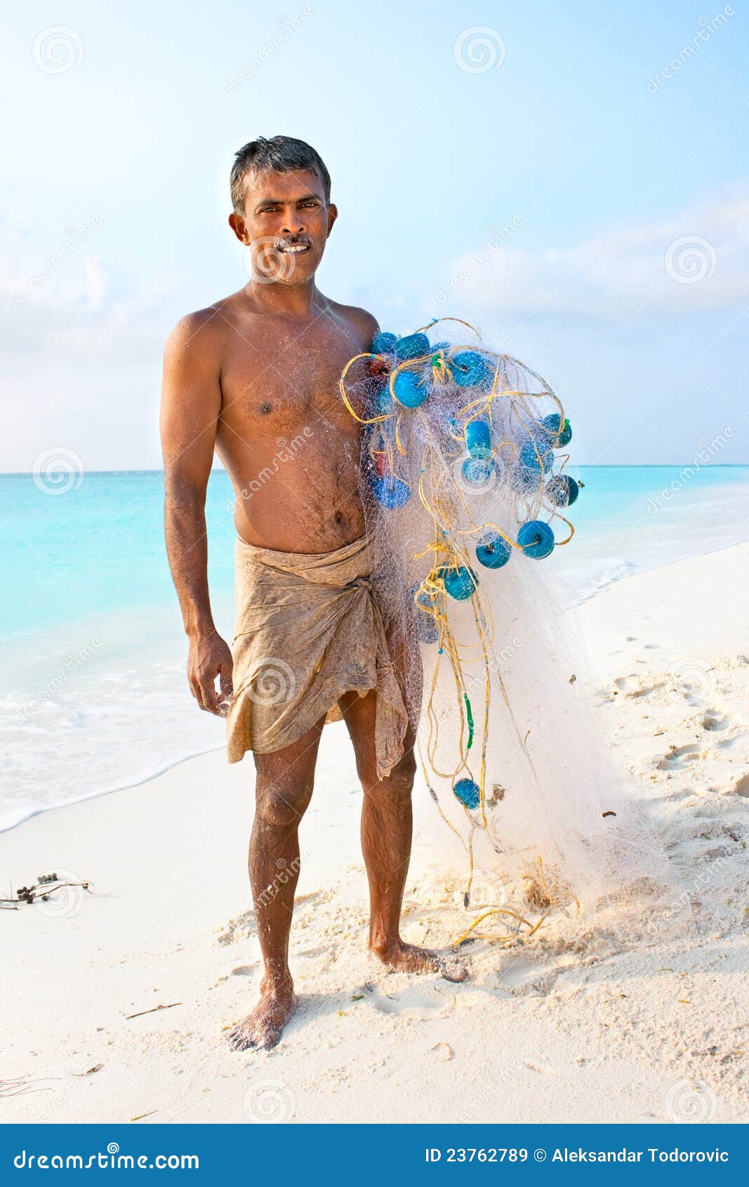 Fishermen with Net on Tropical Beach Stock Image - Image of nutrition ...