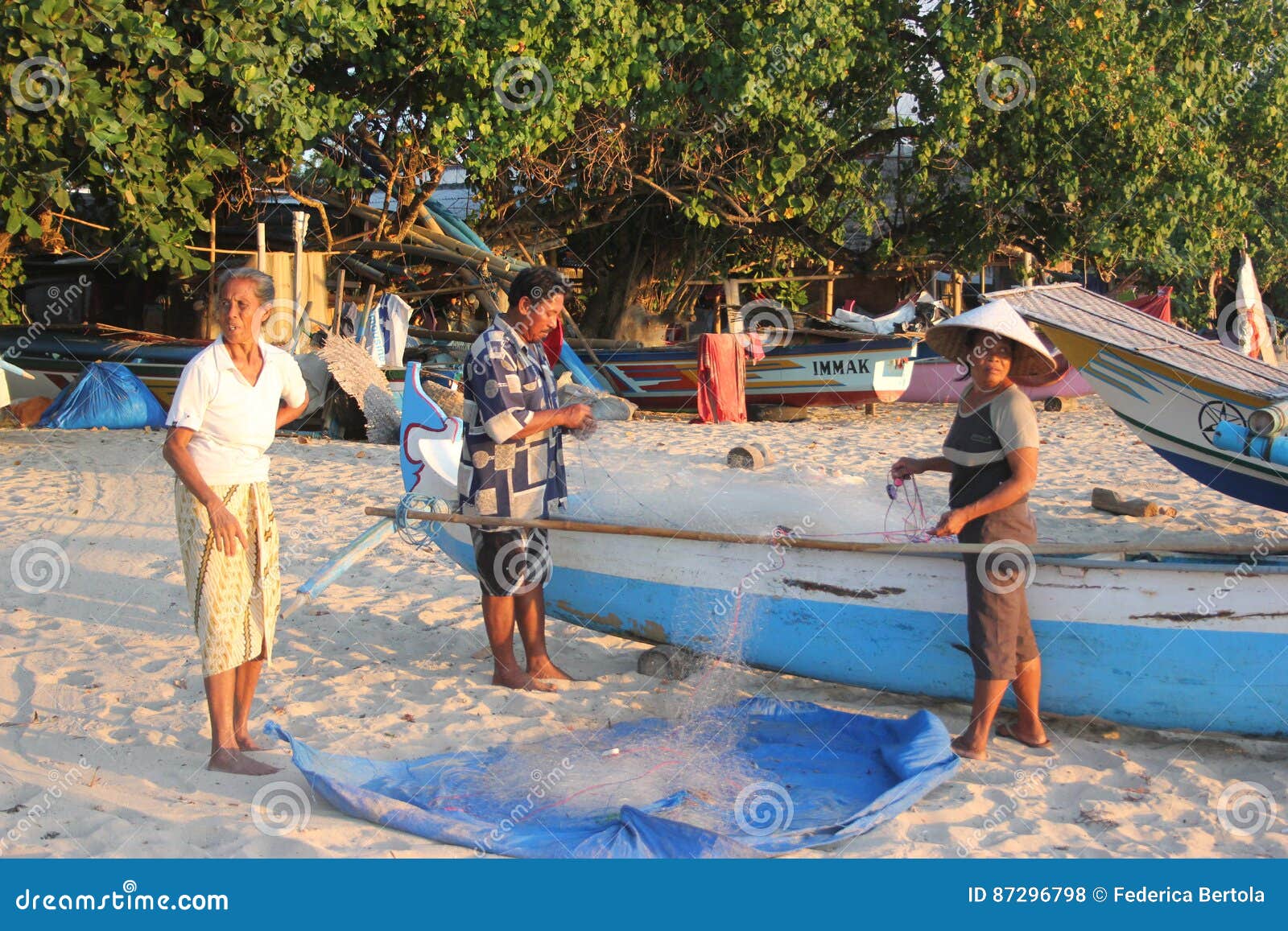 Fishermen Preparing Fish Nets at Sunset. Editorial Stock Photo - Image ...