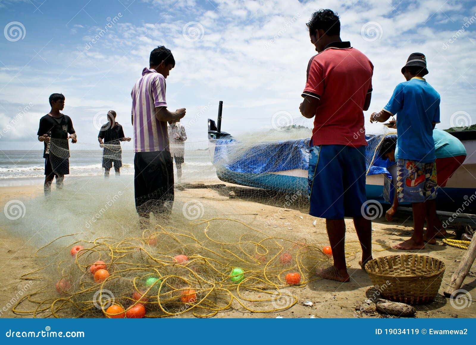 Fishermen preparing nets editorial stock image. Image of fisherman ...
