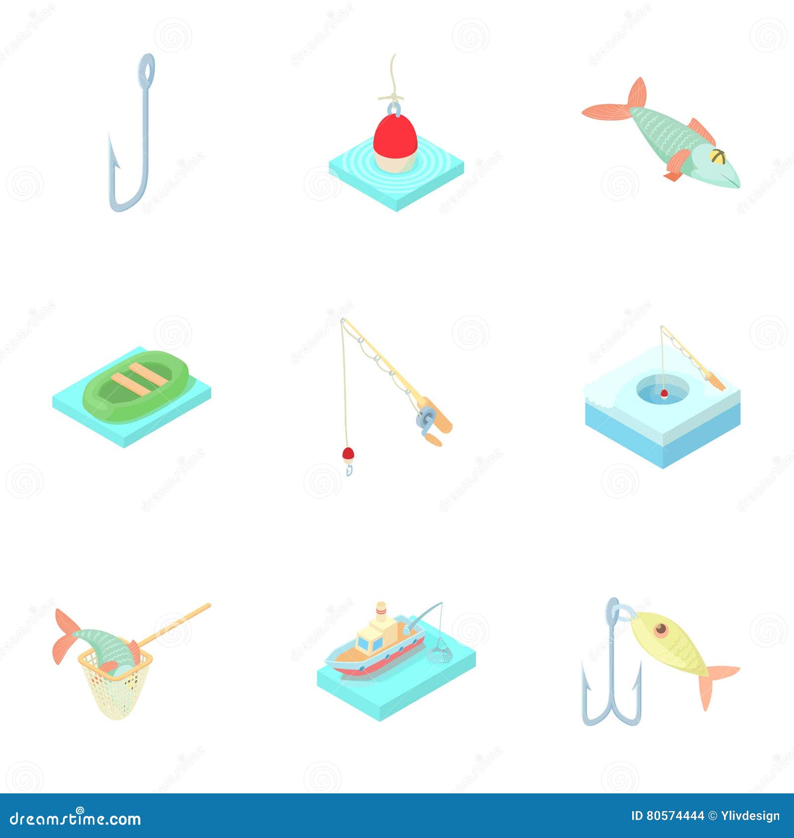 Fishery Icons Set, Cartoon Style Stock Vector - Illustration of fishery ...
