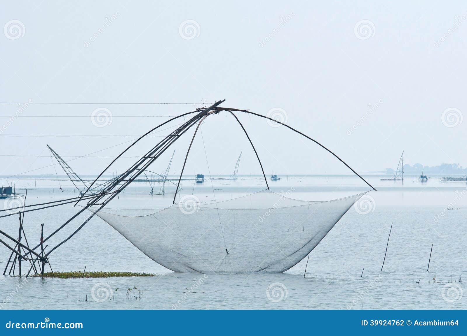 Fishery Using a Bamboo Square Dip Trap Stock Photo - Image of fish ...