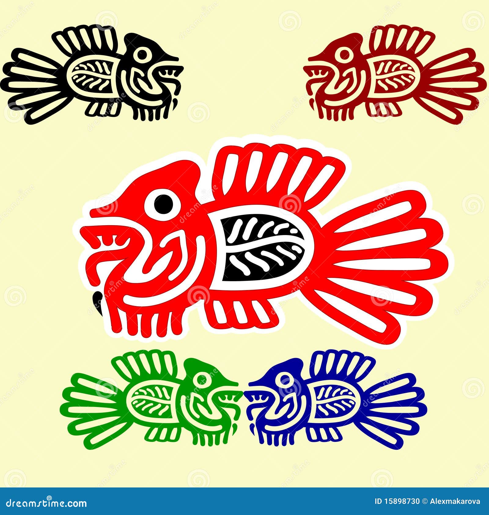 Fishes in American Indians Style Stock Vector - Illustration of green ...