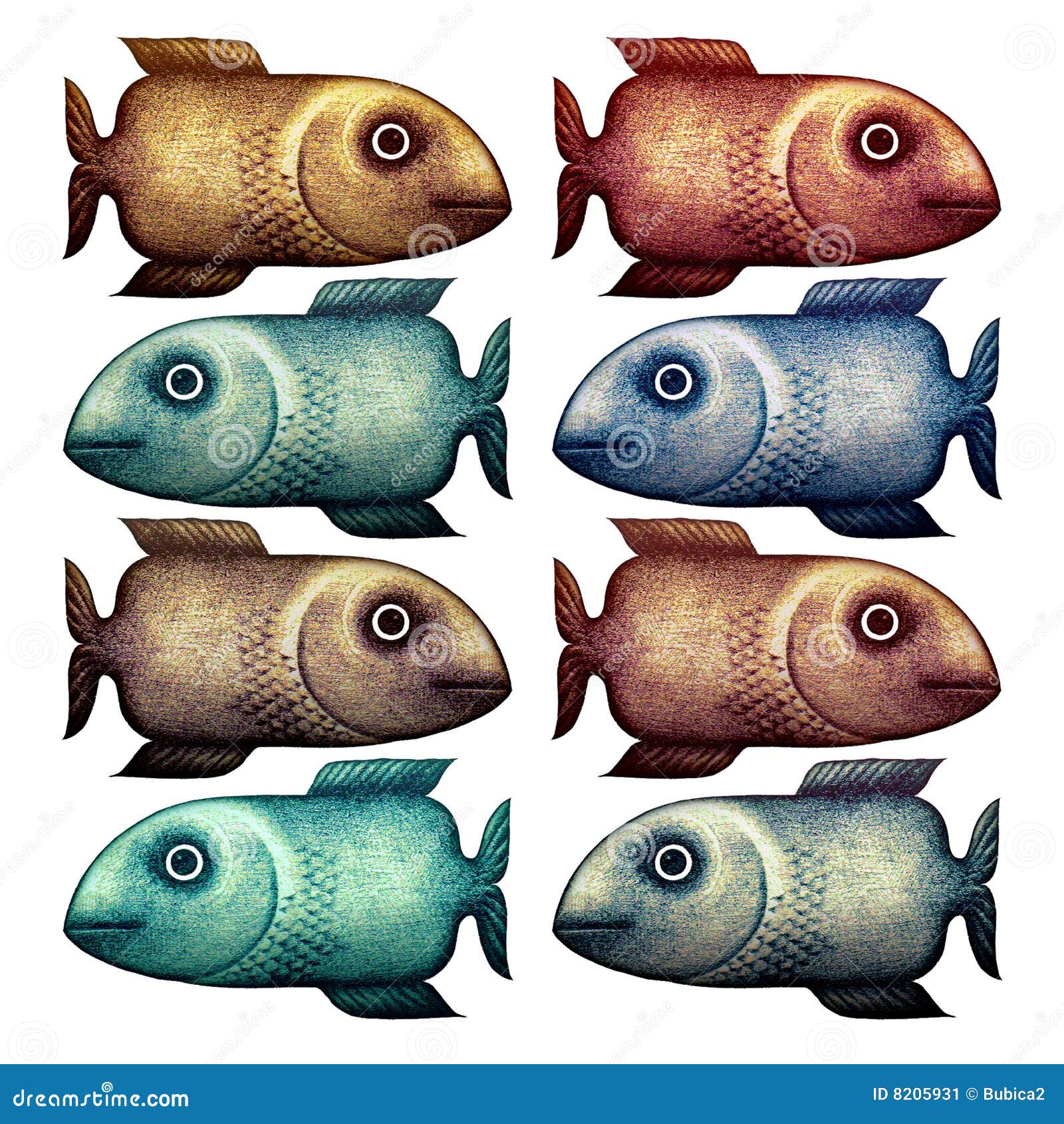 Fishes in different colors stock illustration. Illustration of food ...