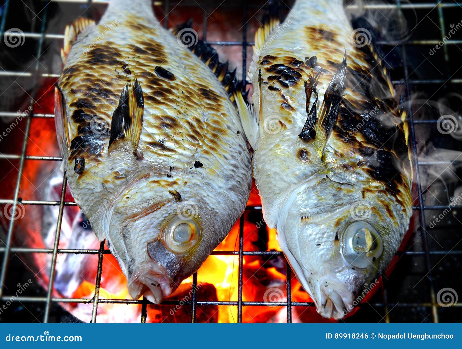 Fishes Grill on the Charcoal . Stock Photo - Image of broiled, color ...