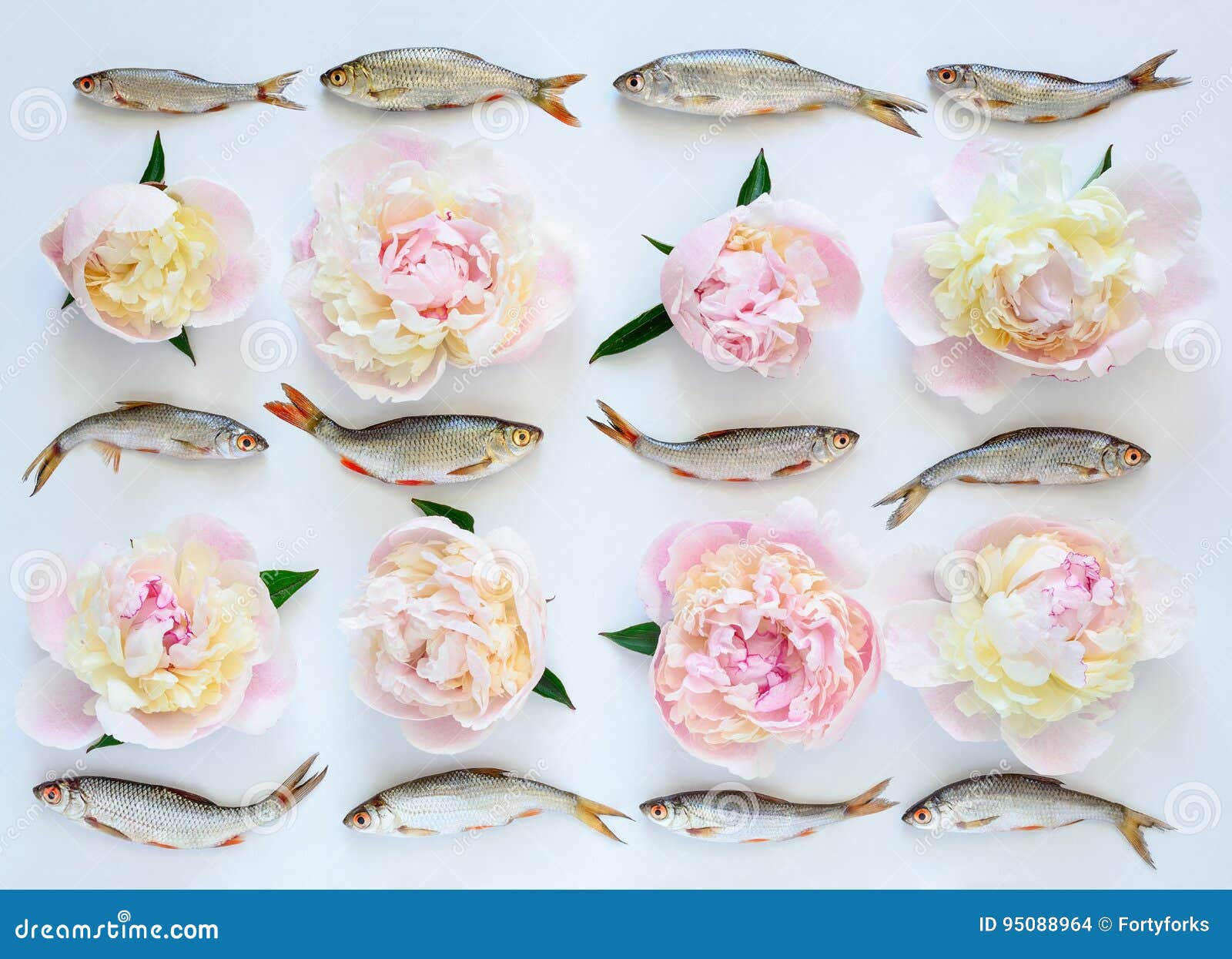 Fishes and peonies pattern stock photo. Image of nature - 95088964
