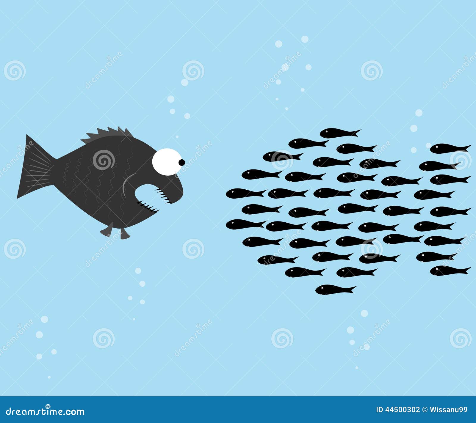 Fishes Unite Fight with Big Fish. Stock Vector - Illustration of chain ...