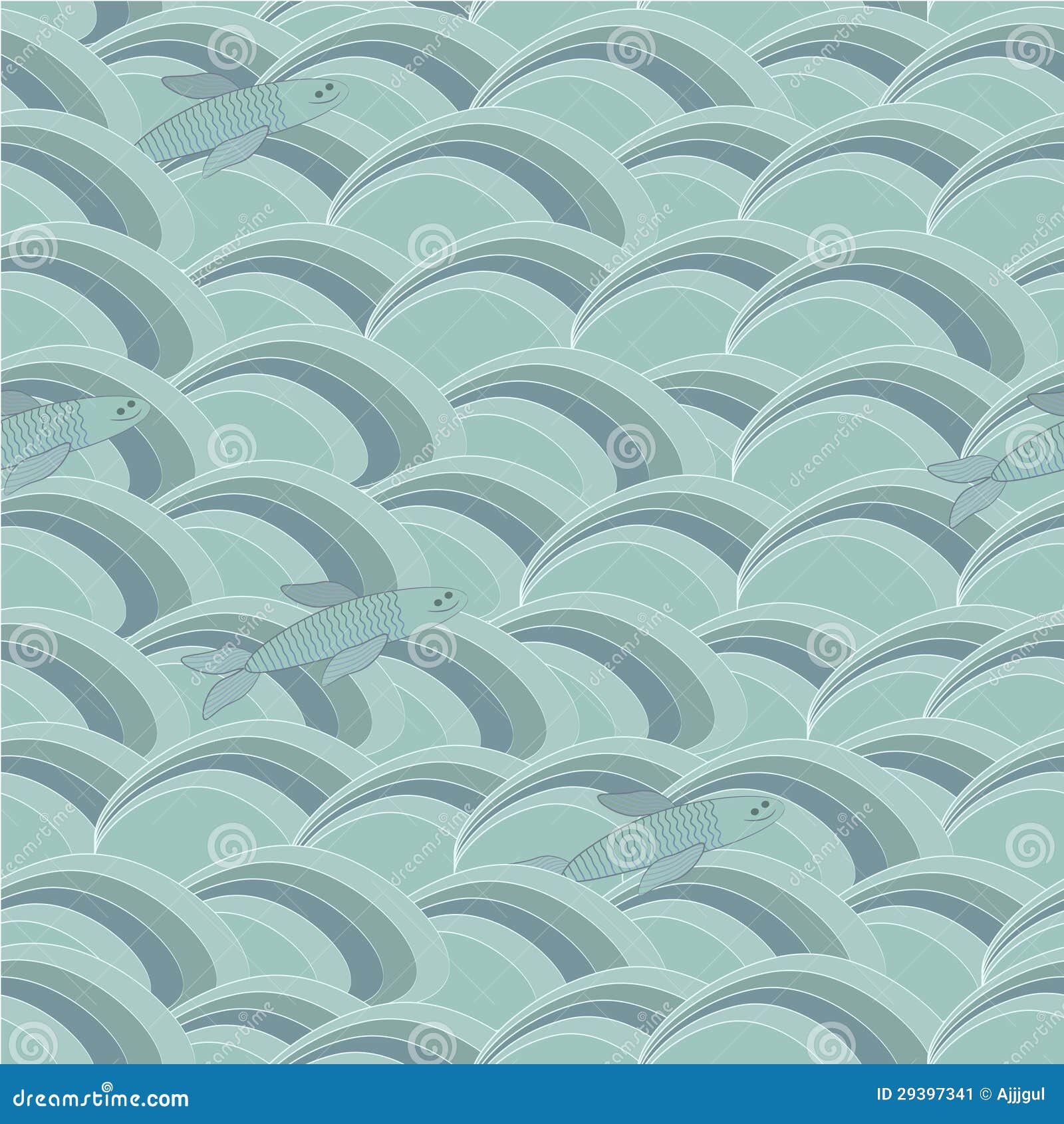 Fishes and Waves, Seamless Pattern Stock Illustration - Illustration of ...