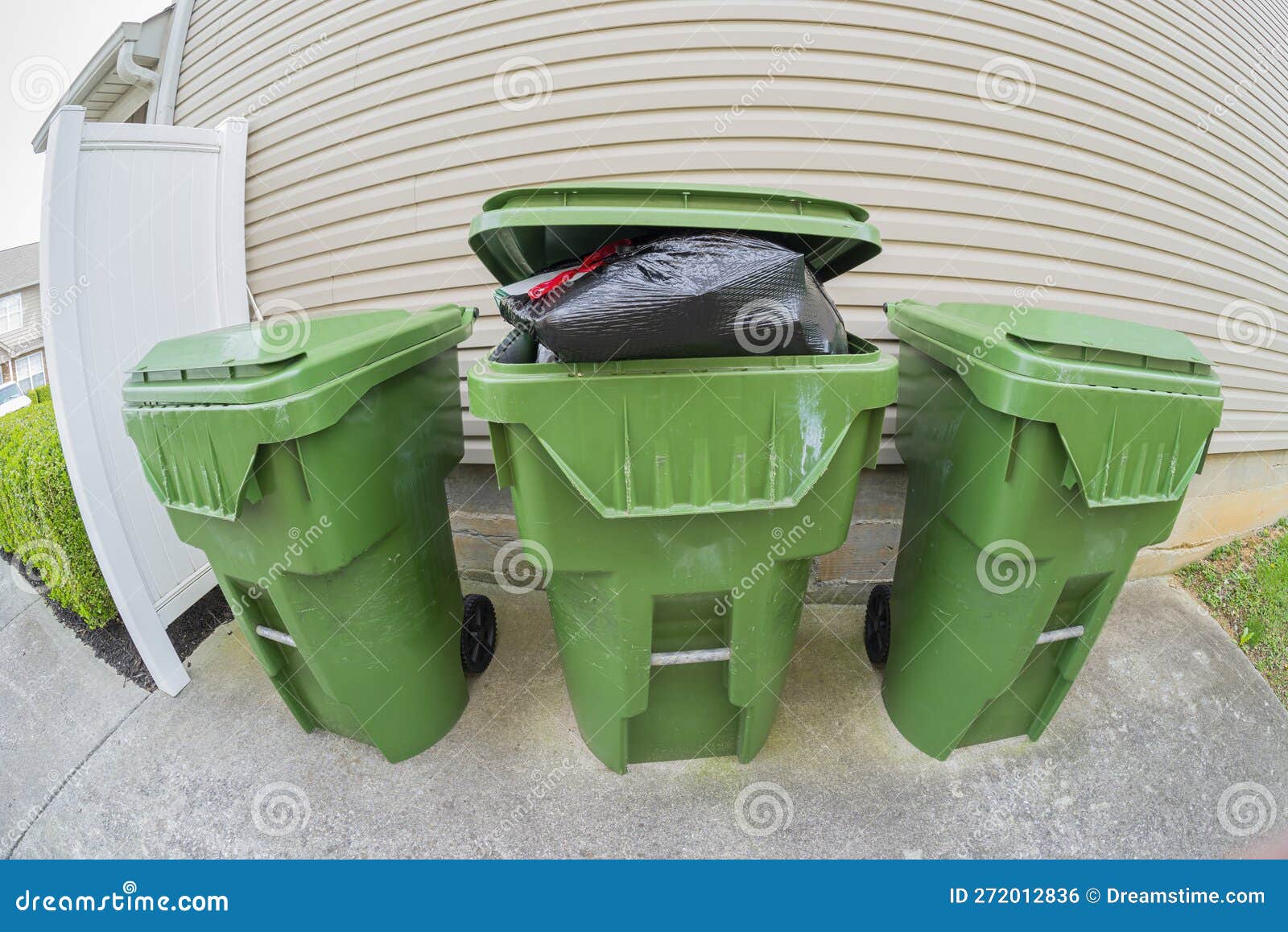 Fisheye Lens View of Overstuffed Trash Bin Stock Photo - Image of ...