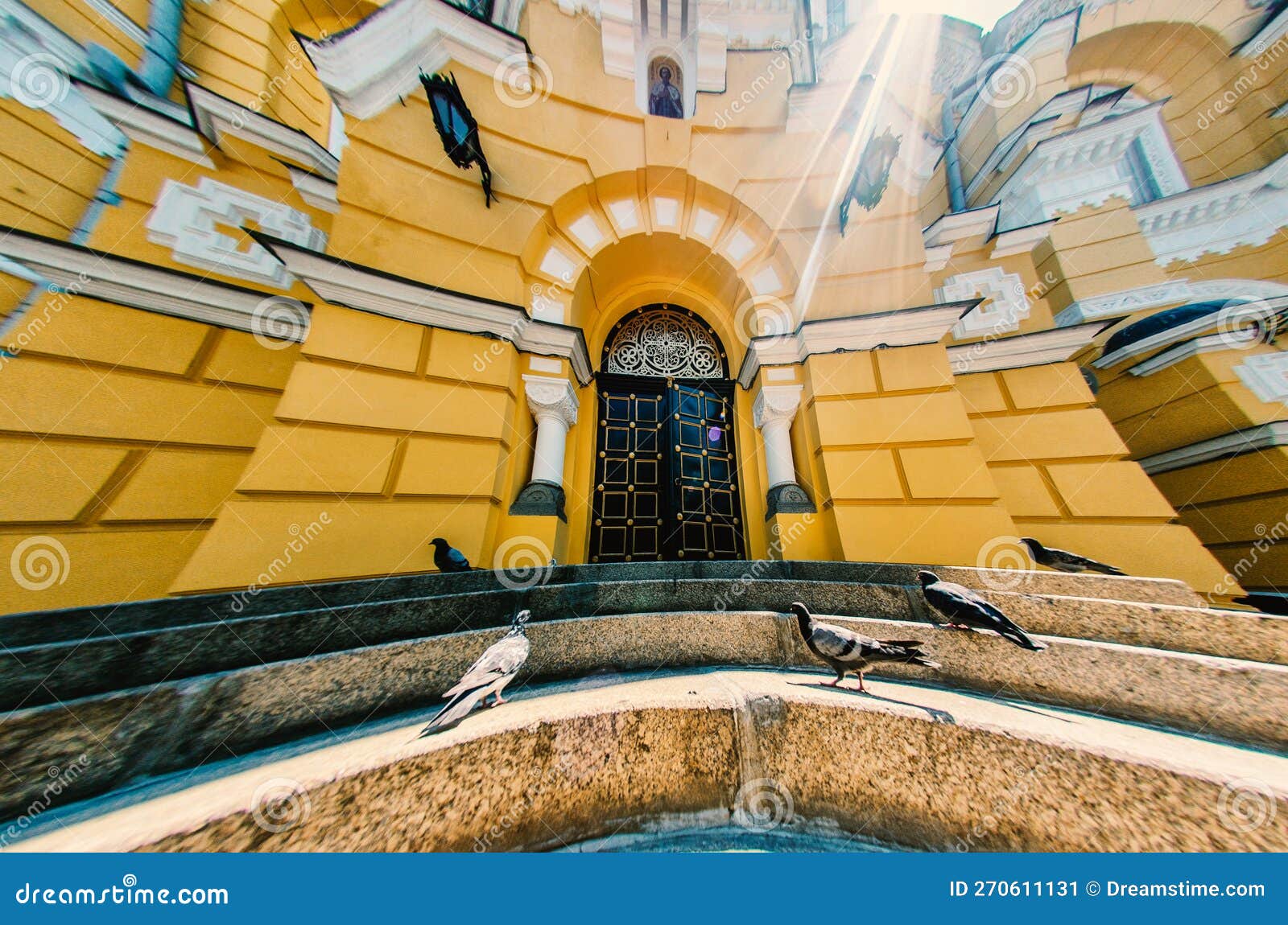 Fisheye Lens Yellow Building Facade Stock Image - Image of building ...