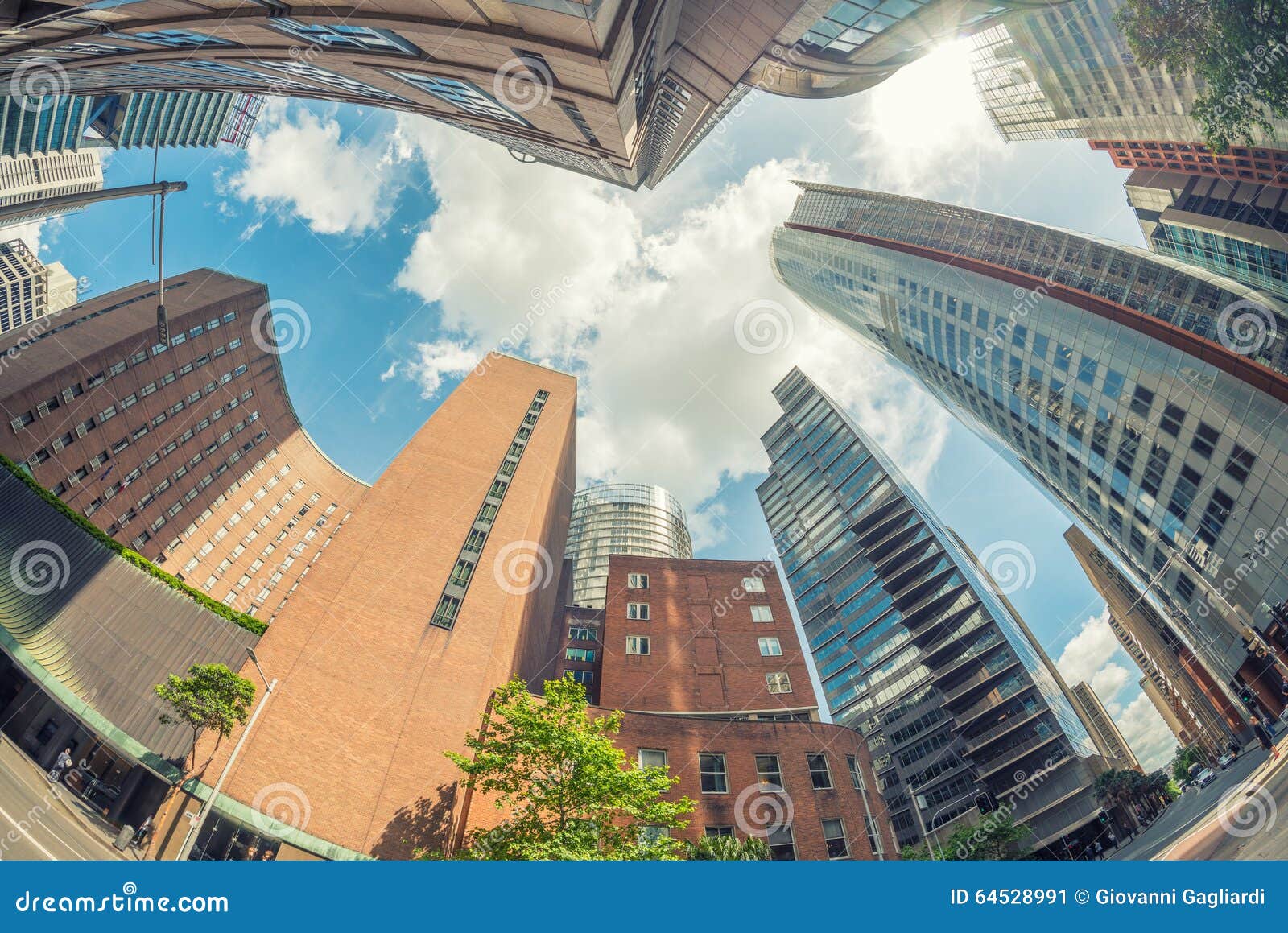 Fisheye View of City Skyscrapers Stock Image - Image of skyscraper ...