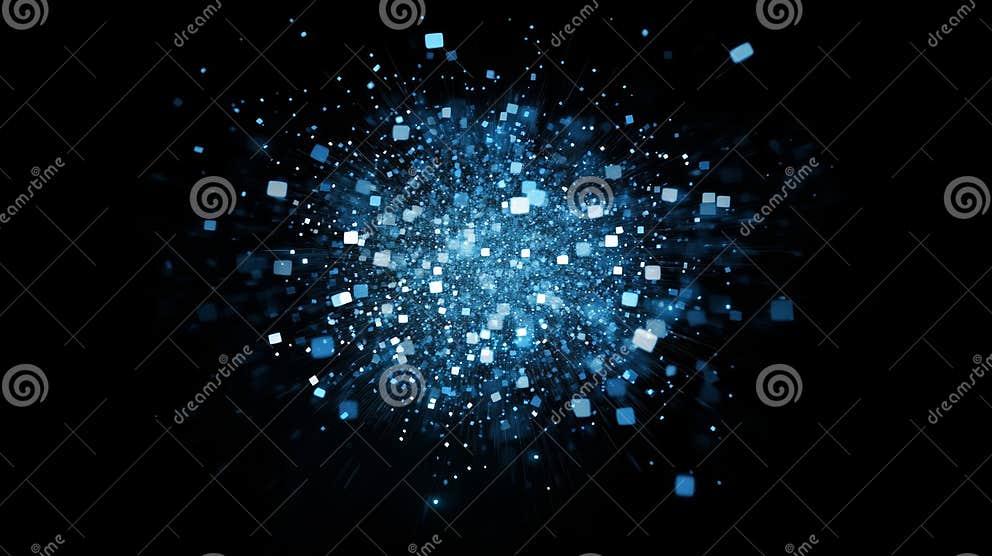 Fisheye View of Exploding Blue Squares and Dots Forming a Digital ...