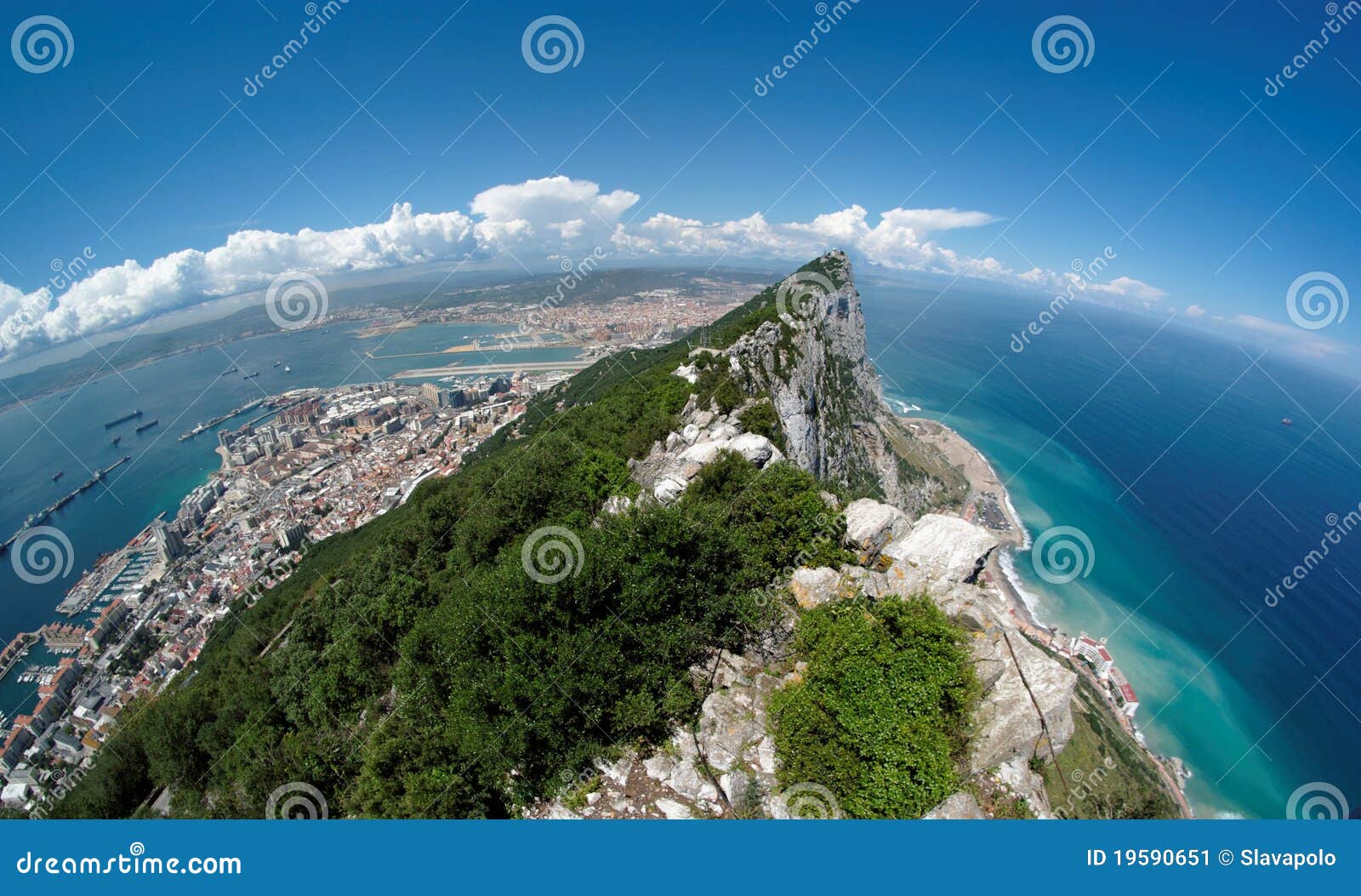 Fisheye View of Gibraltar Rock, Bay and Town from Stock Image - Image ...