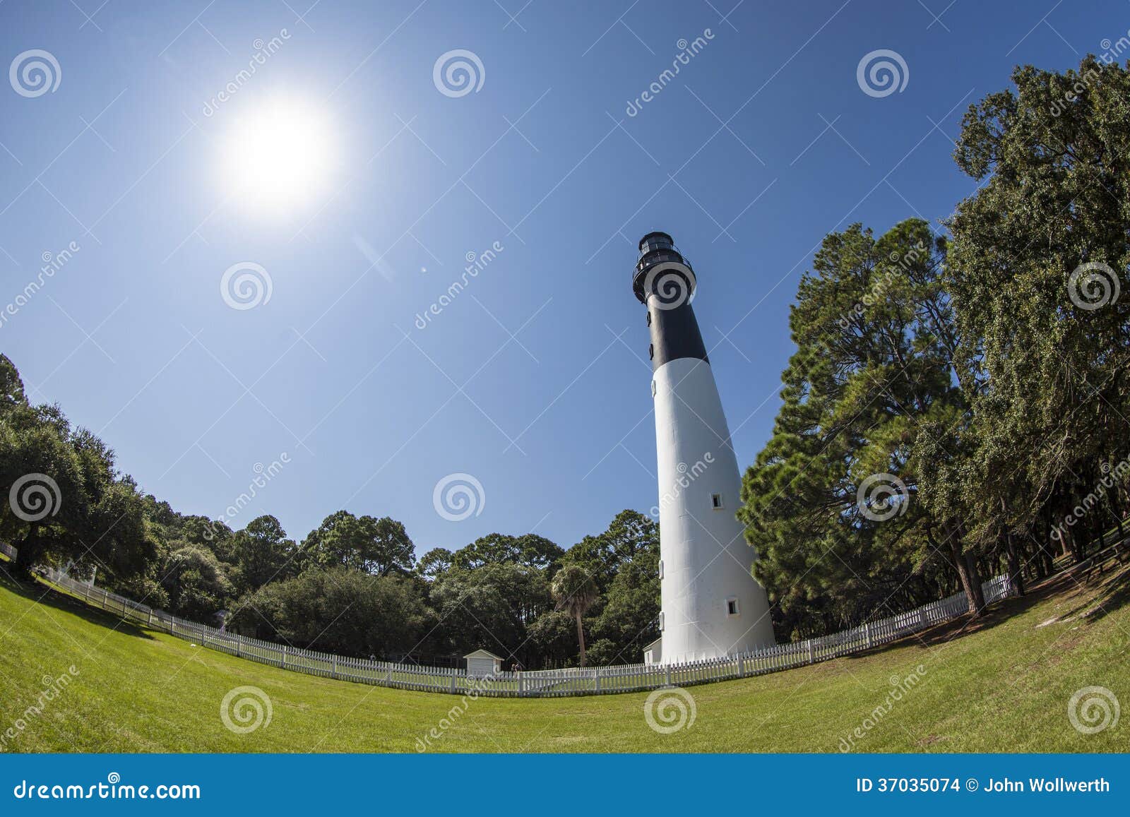 Fisheye View of Lighthouse and Forest Stock Photo - Image of angle ...