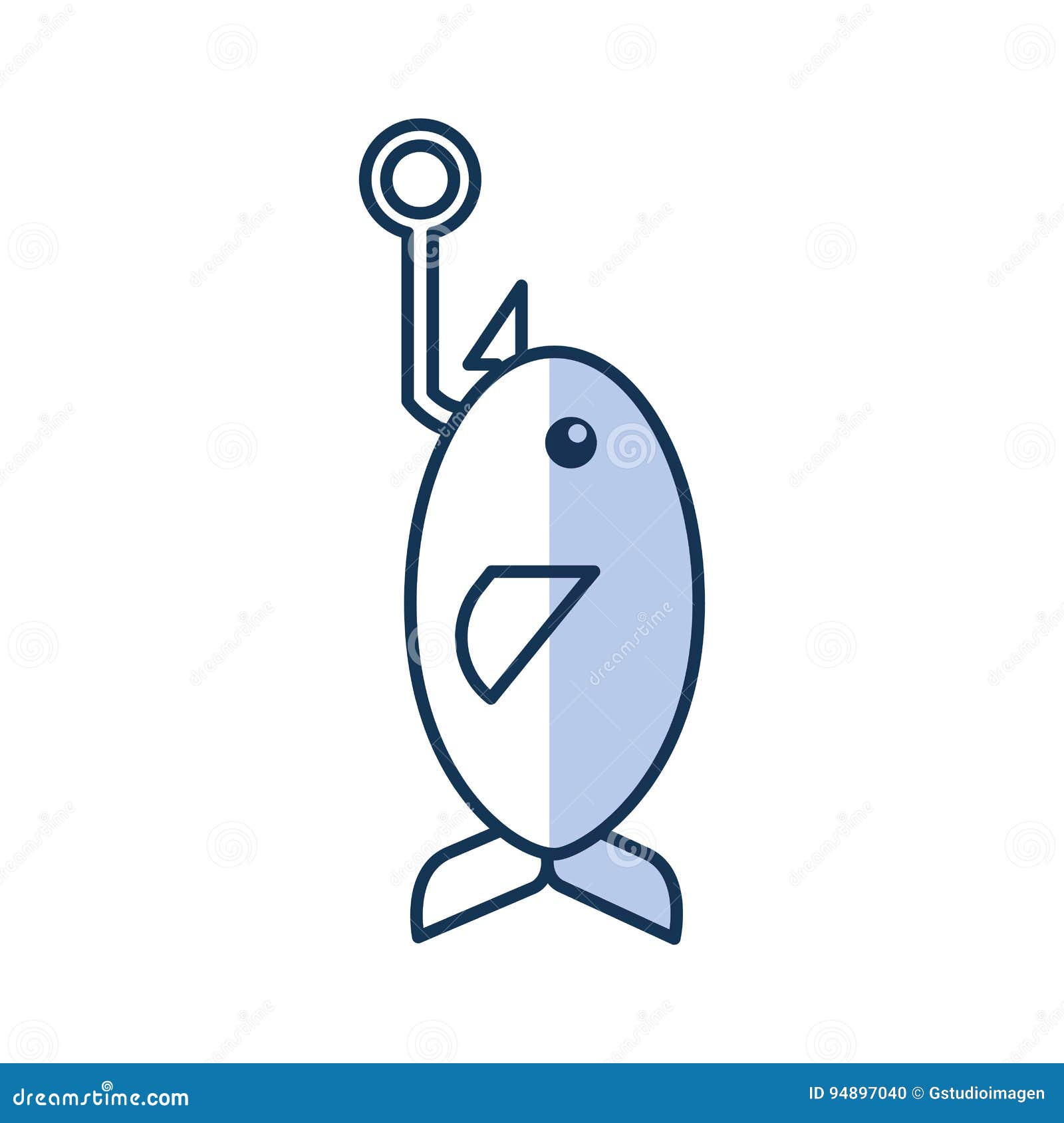 Fishhook with fish icon stock vector. Illustration of needle - 94897040