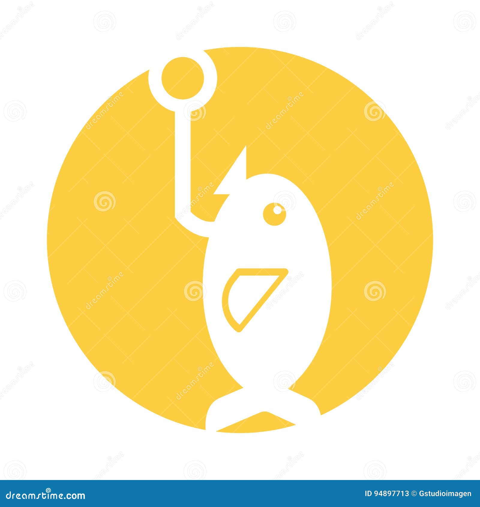 Fishhook with fish icon stock vector. Illustration of fishing - 94897713
