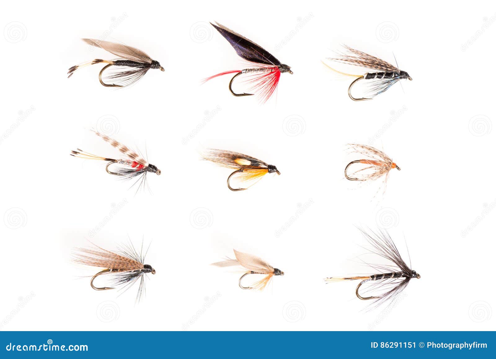 Fishhooks or Trout Flies in 3x3 Grid Cutout Stock Image - Image of ...