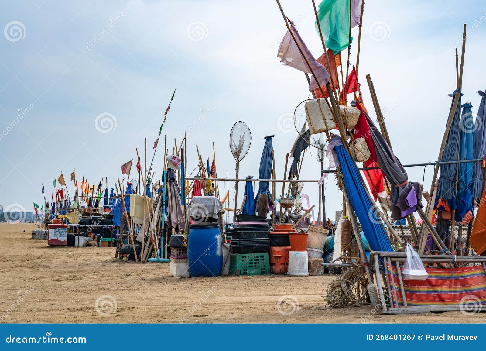 Fishing Accessories, Tools and Nets. Fishing Nets Collected on Sand ...