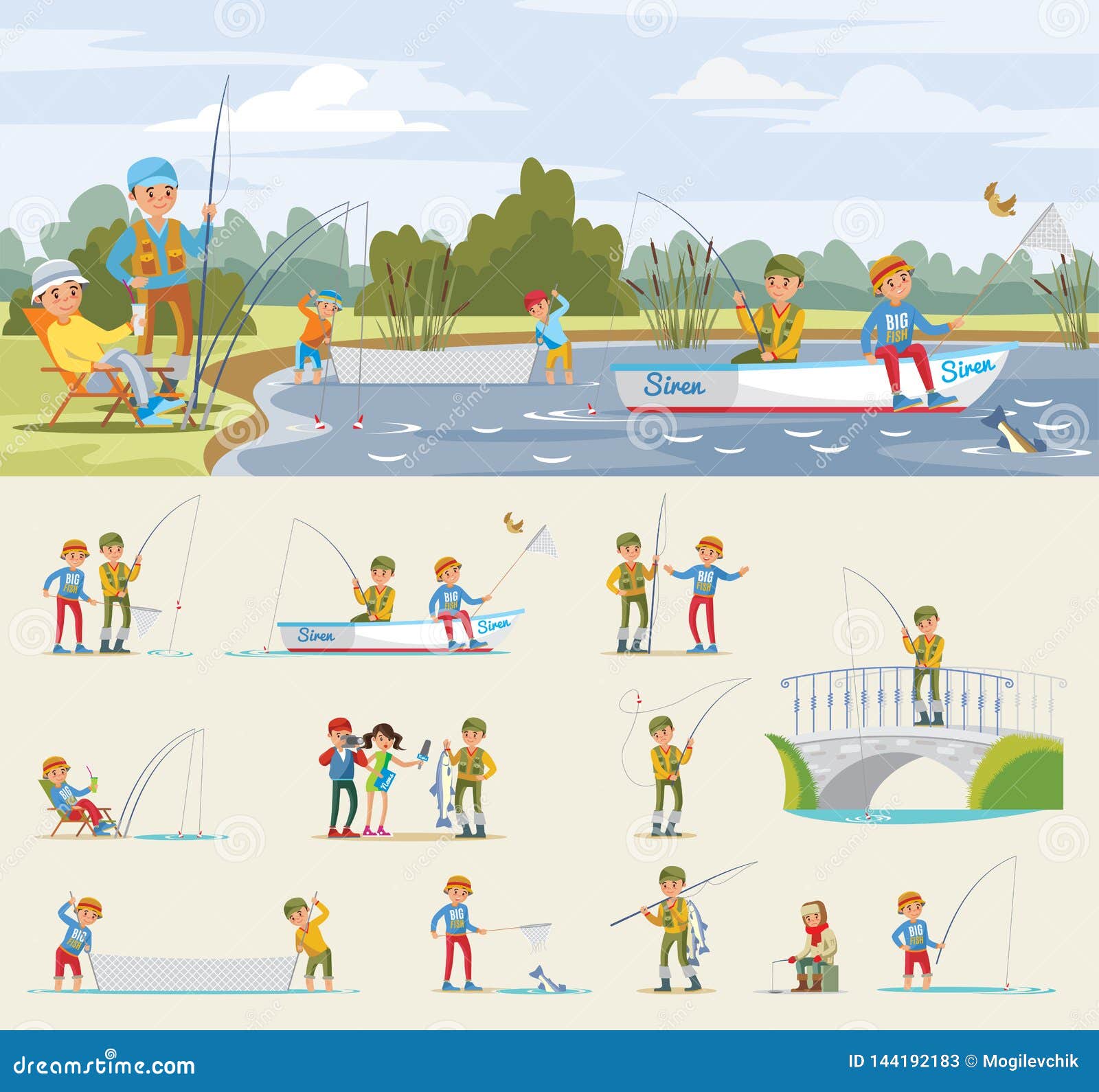 Fishing Activity Concept stock vector. Illustration of catch - 144192183