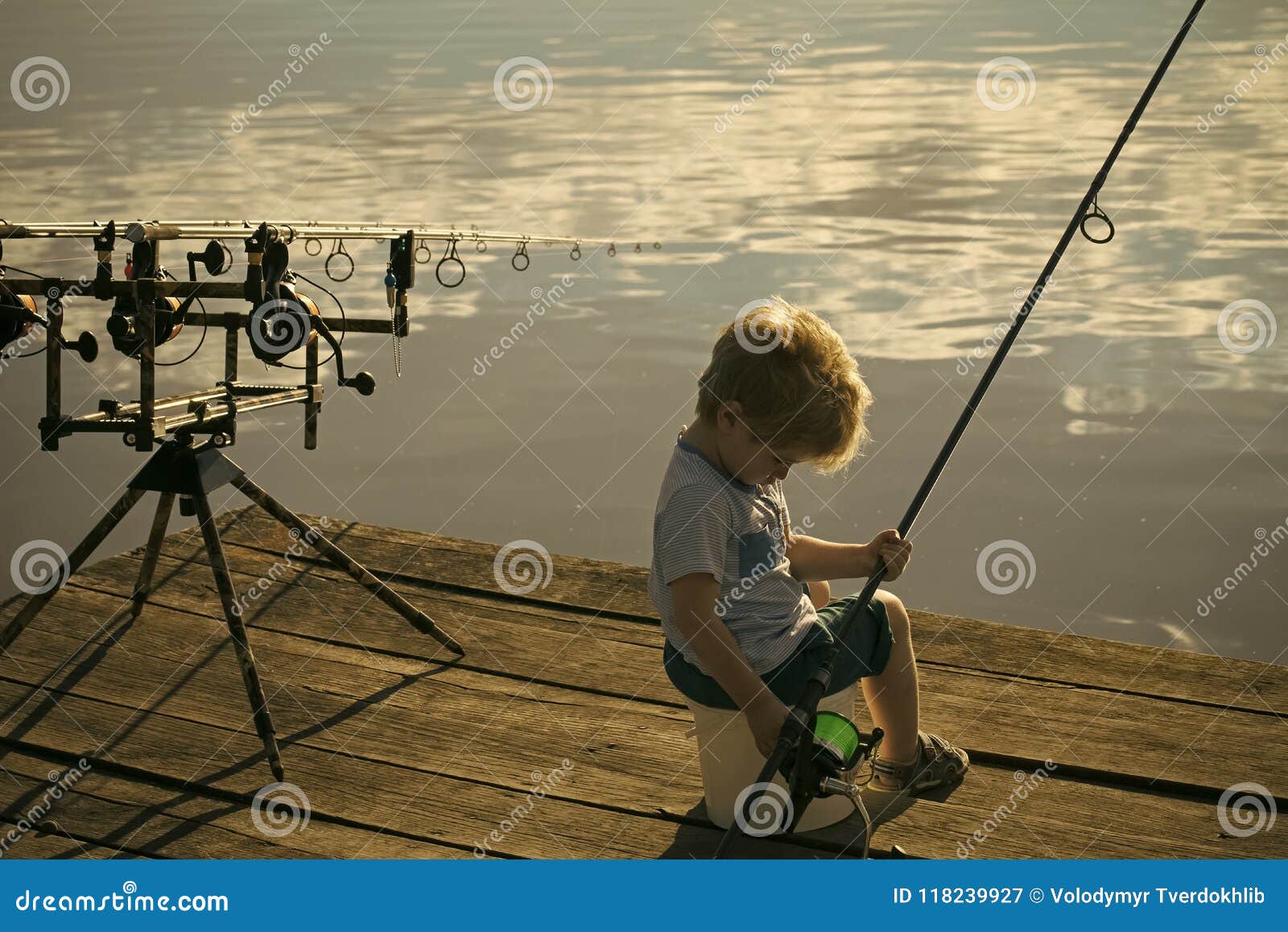 Fishing, Angling. Cute Boy Fishing on River Stock Image - Image of ...