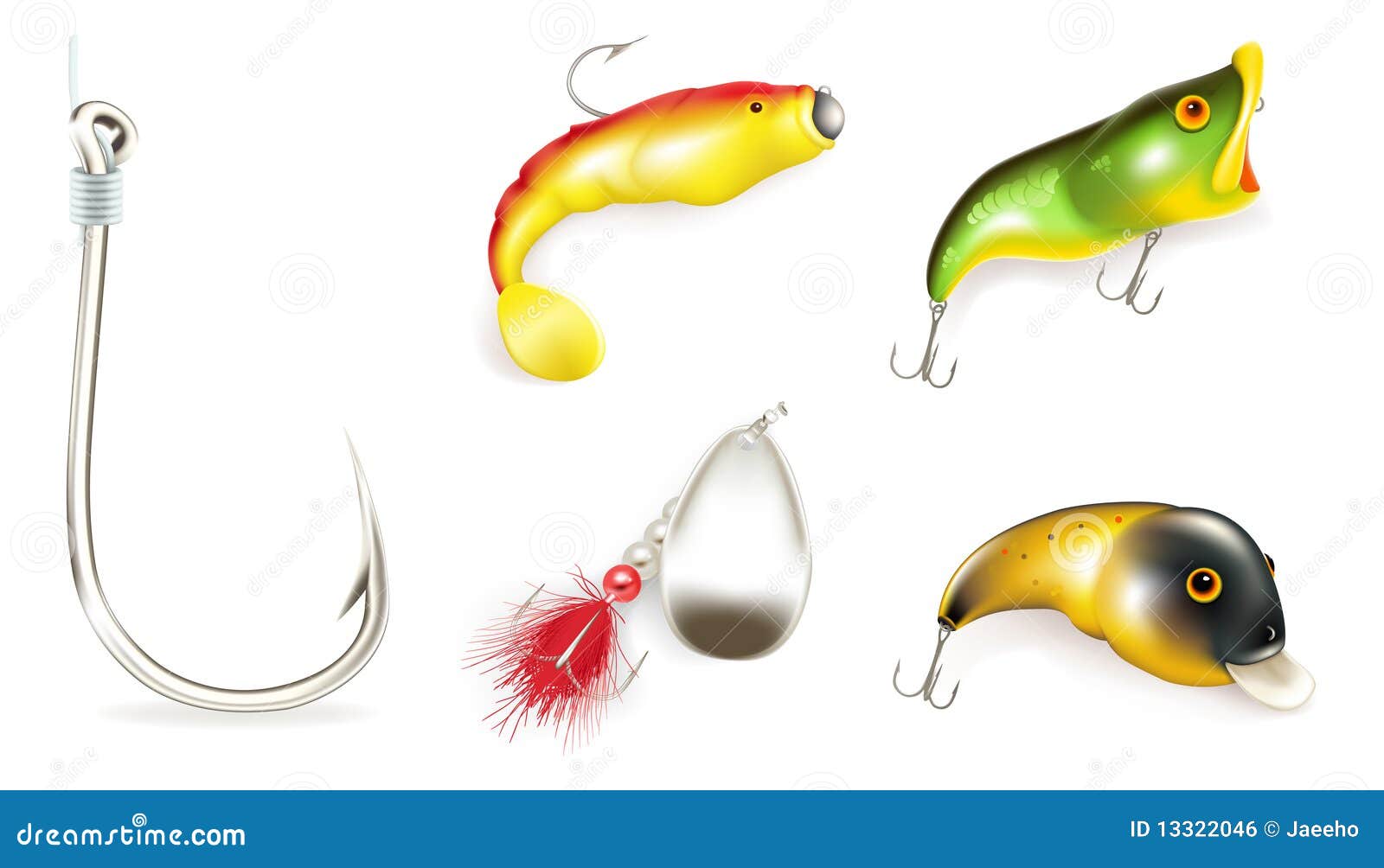 Fishing Bait. Different Shapes Colorful Lures With Hooks, Floating ...