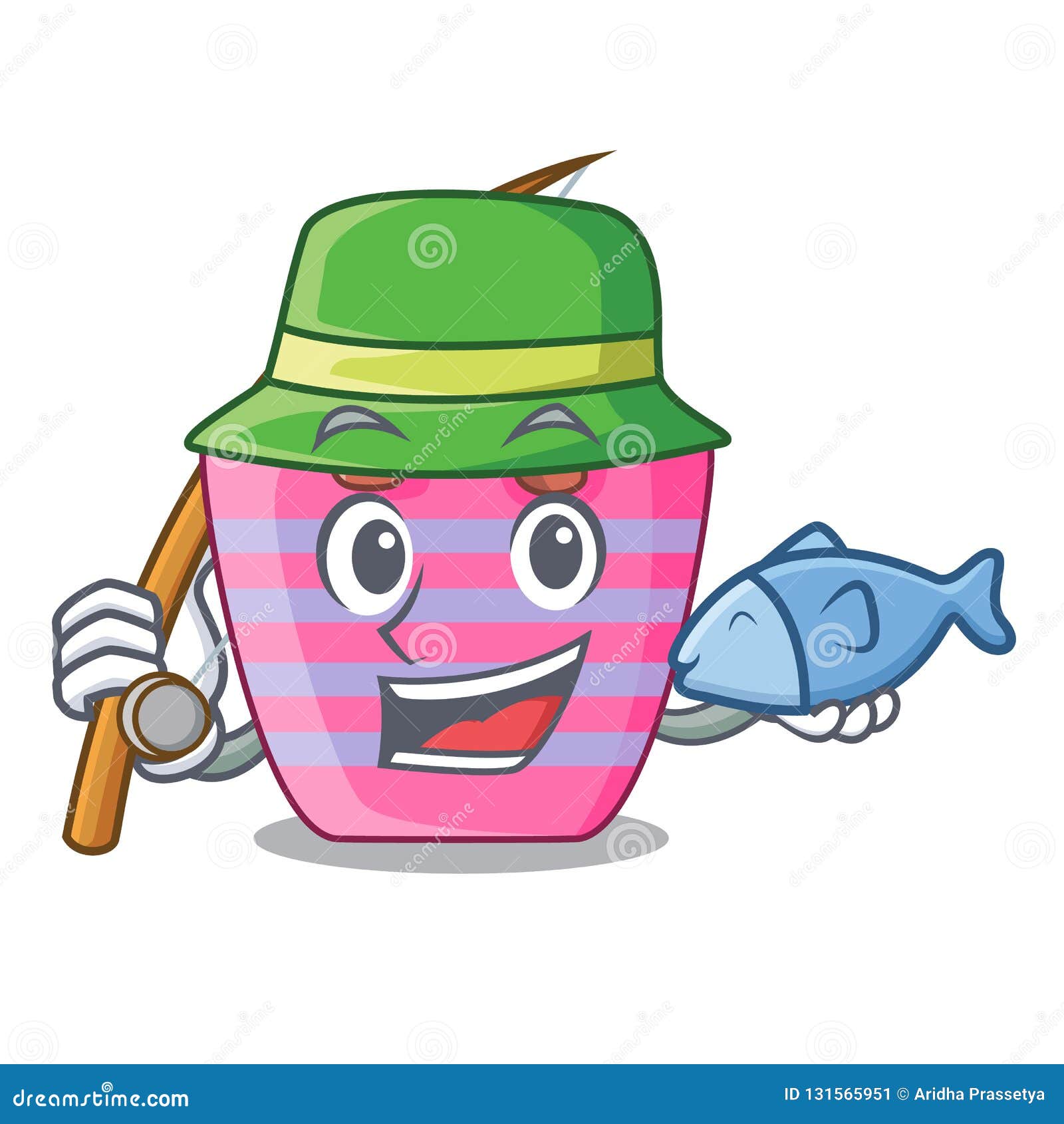 Fishing Beach Bag Cartoon on the Sand Stock Vector - Illustration of ...