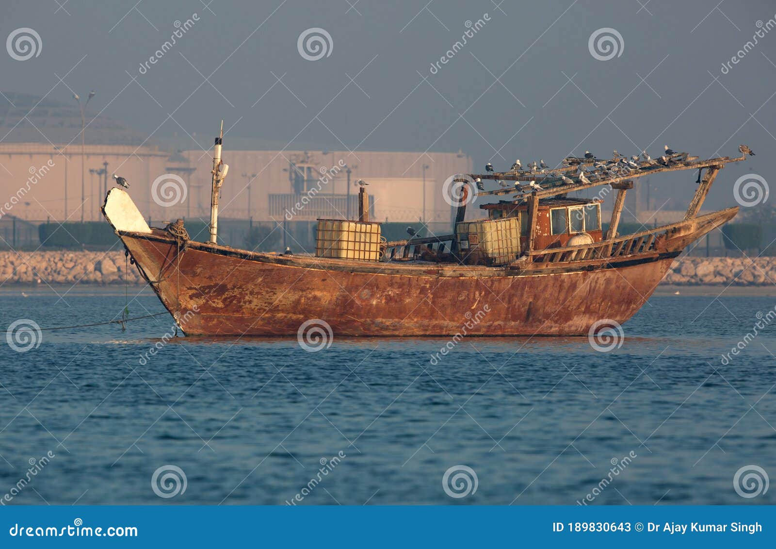 Fishing Boat in Bahrain Water Stock Image - Image of gull, bottom ...