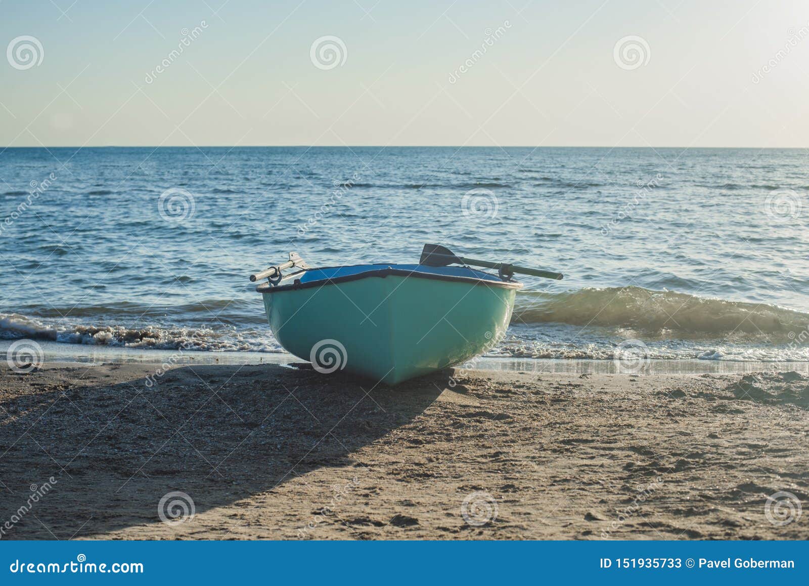 Fishing Boat on the Beach . Boat with Oars Stock Image - Image of oars ...