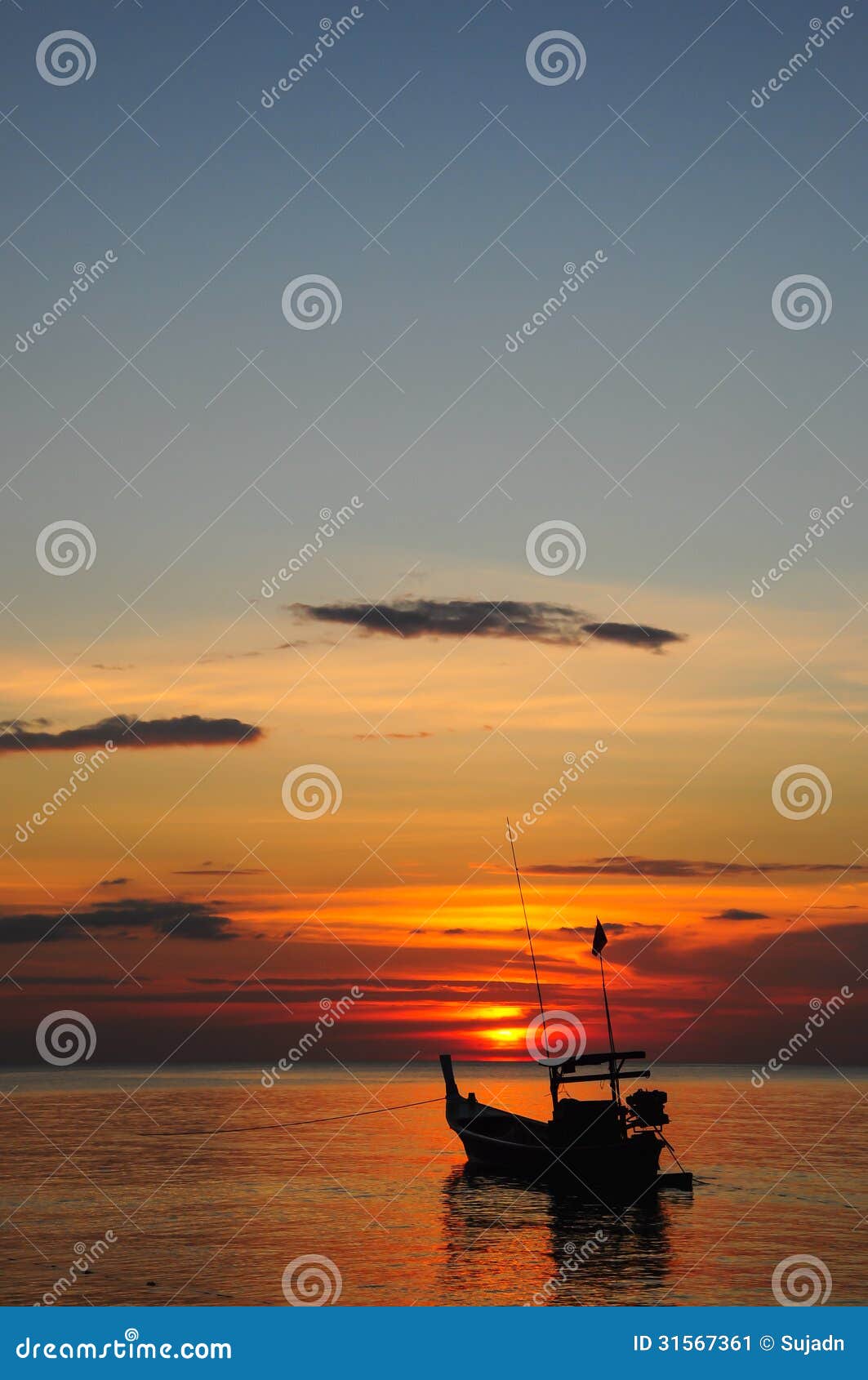 Fishing Boat at Beach and Sunset Stock Image - Image of blue, holy ...